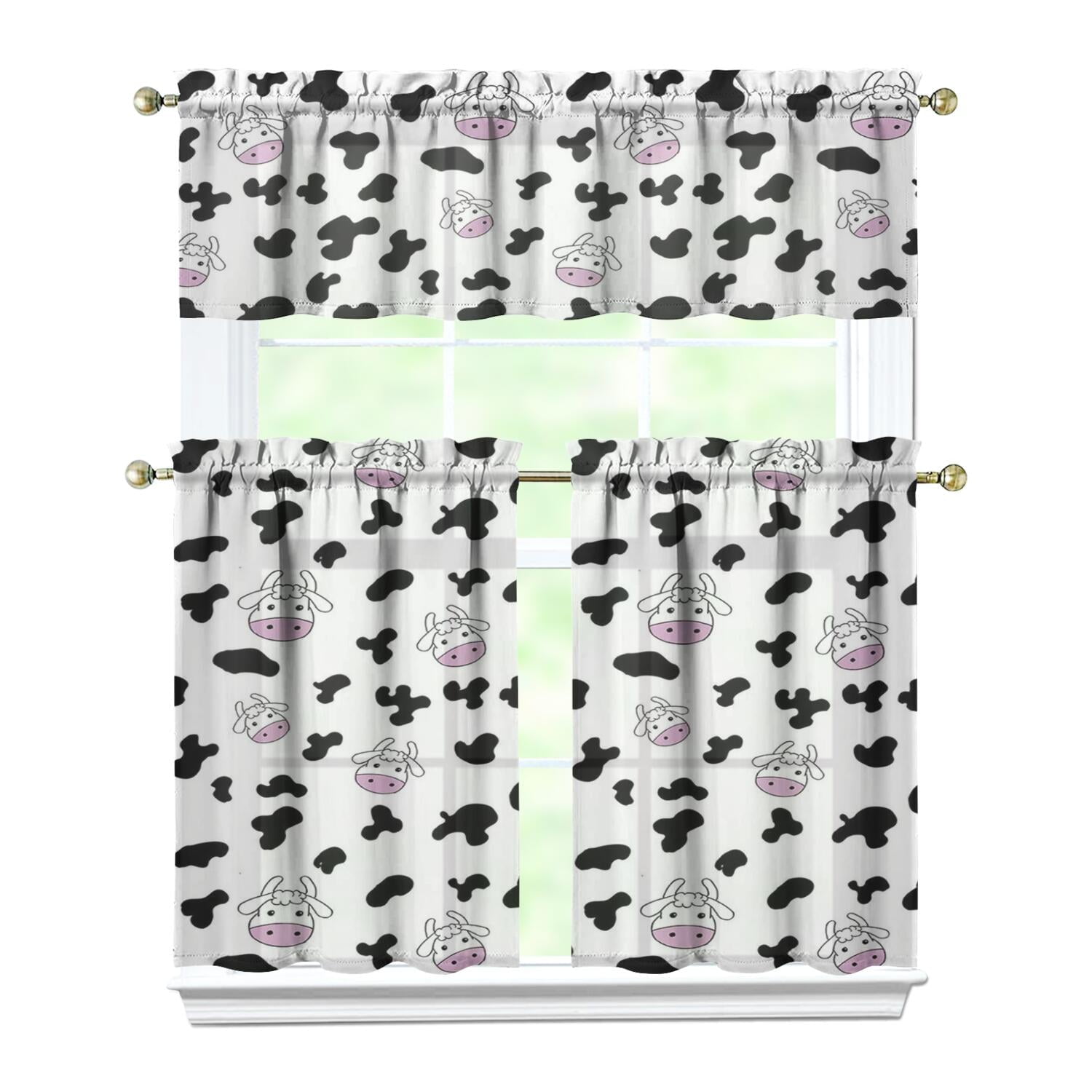 Cow Pattern Kitchen Curtains Set of 3 - Farm Animal Print Tier Curtains ...