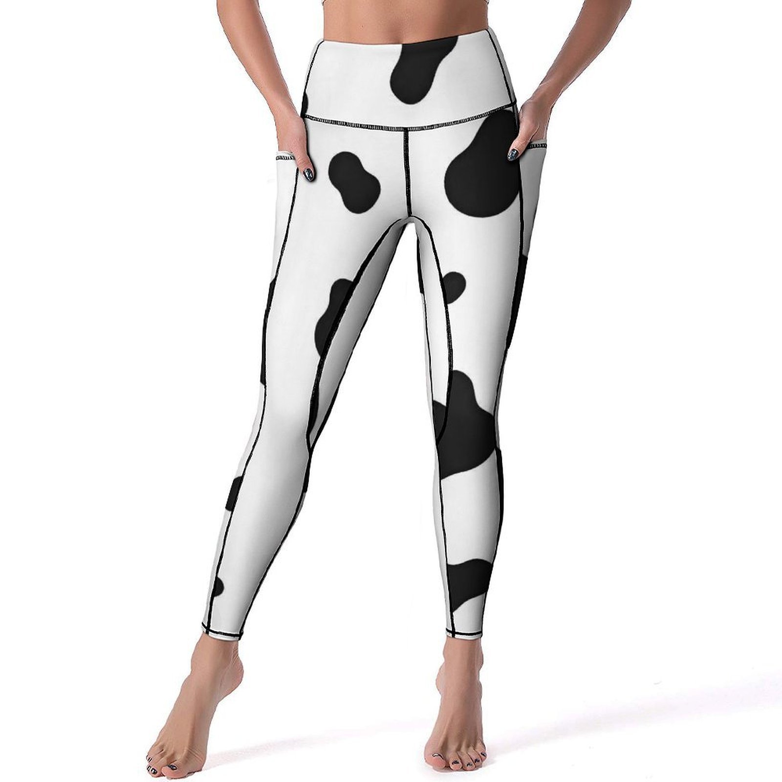 Cow Pattern Leggings Fitness Gym Yoga Pants High Waist Stretch Sports ...