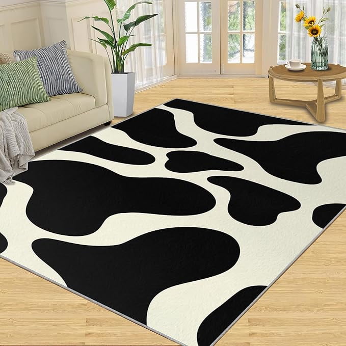 Cow Pattern Rug, Black And White Geometric Washable Bedroom Rug, With ...