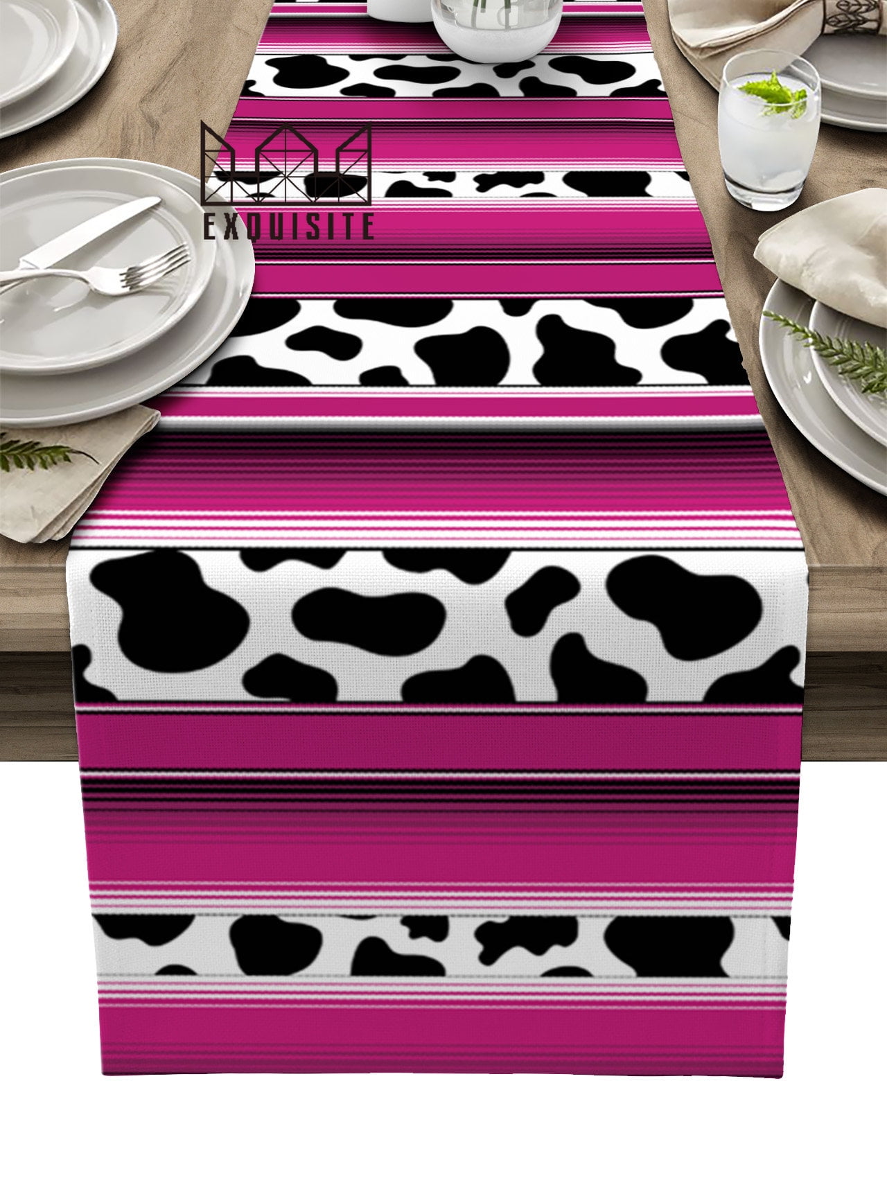 Cow Pattern Stripes Rose Red Table Runner ration Home r Dinner Table ...