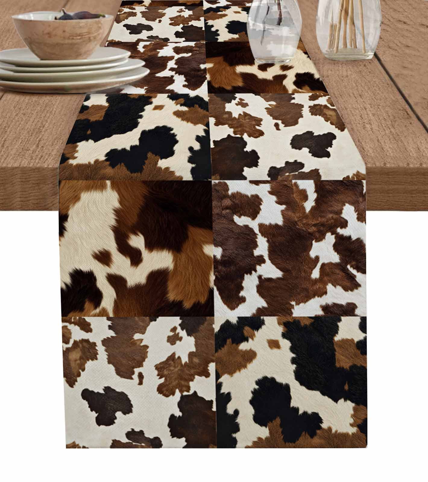 Cow Patterned Burlap Cotton Table Runner 16x72 Inches Long, Vintage ...