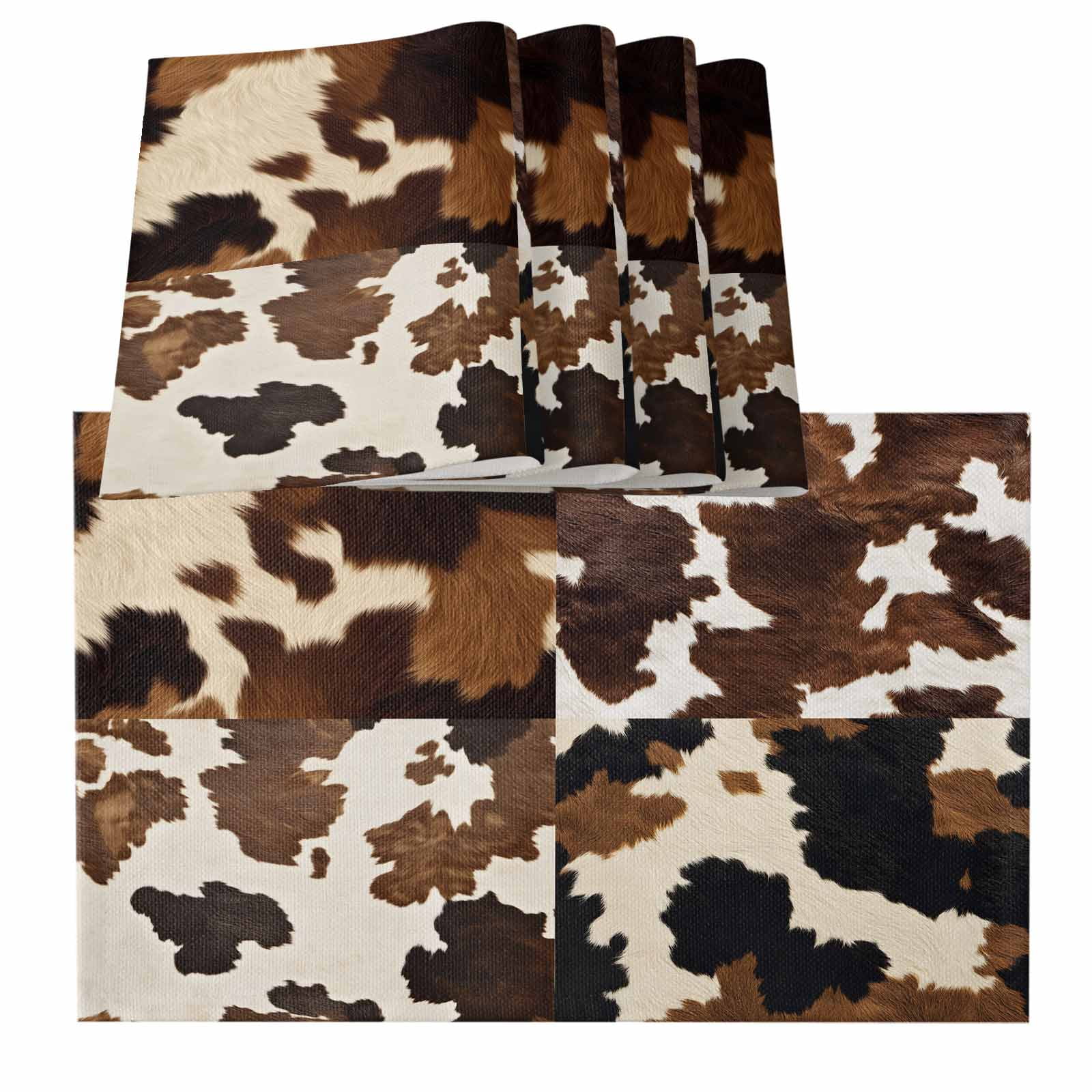 Cow Patterned Placemats for Dinning Table Set of 4, Vintage Farmhouse ...
