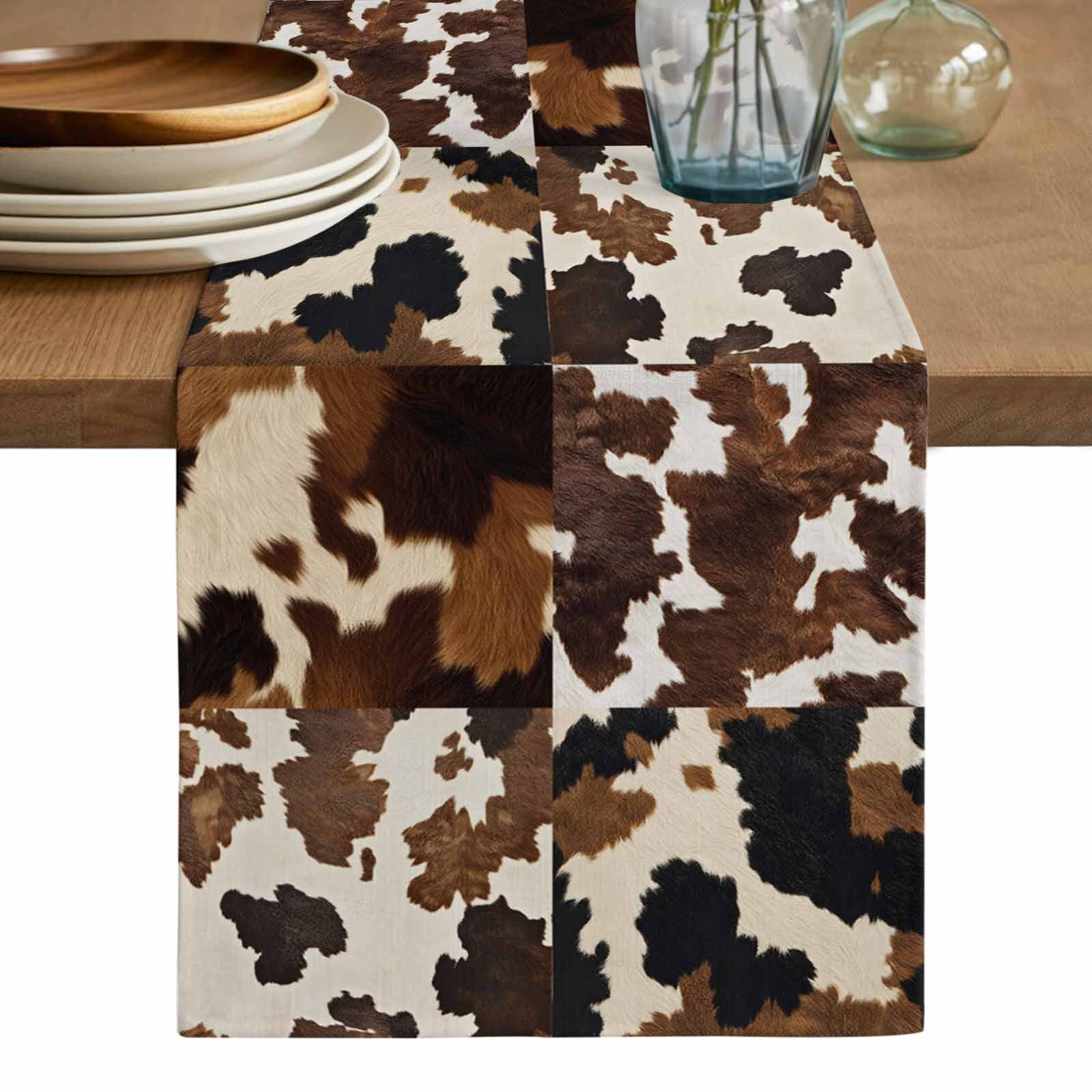 Cow Patterned Table Runner, Vintage Farmhouse Abstract Country Western ...