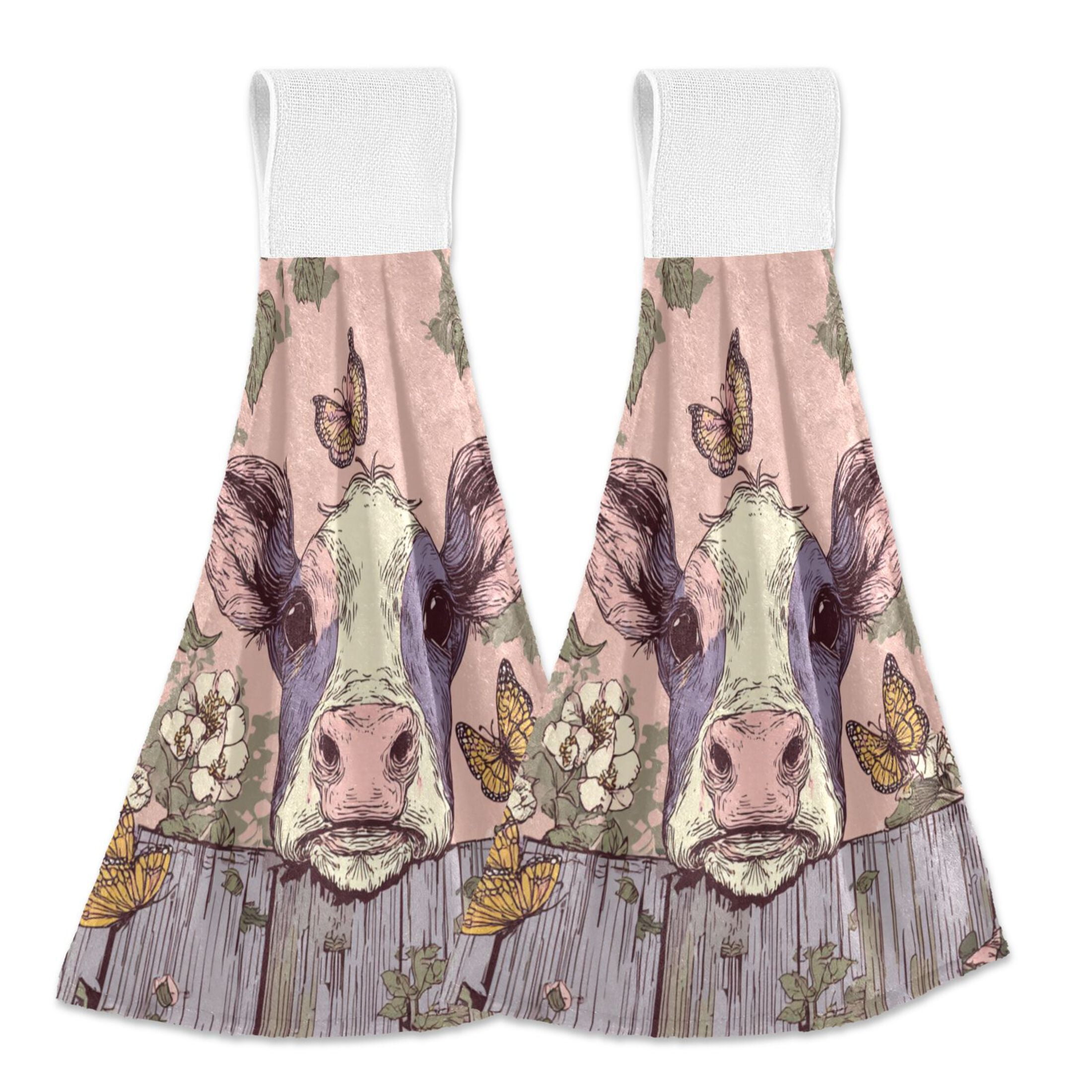 Cow Peek over From Garden Flowers Hanging Towels with Loop Hand Towels ...