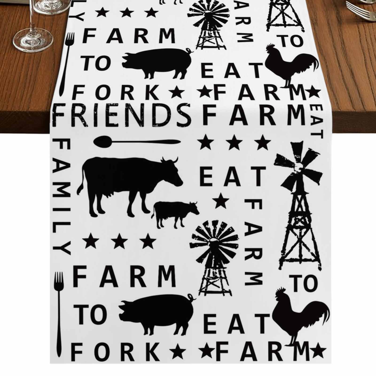 Cow Pig Chicken Burlap Cotton Table Runner 16x72 Inches Long, Country ...