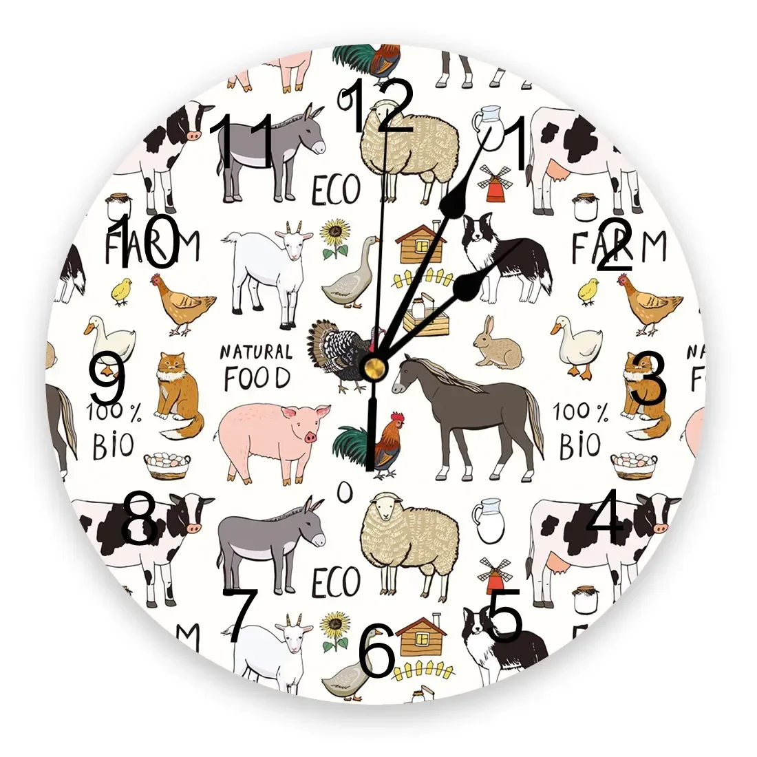 Cow Pig Goat Chicken Duck Letters Wall Clocks Silent Home Cafe Office ...