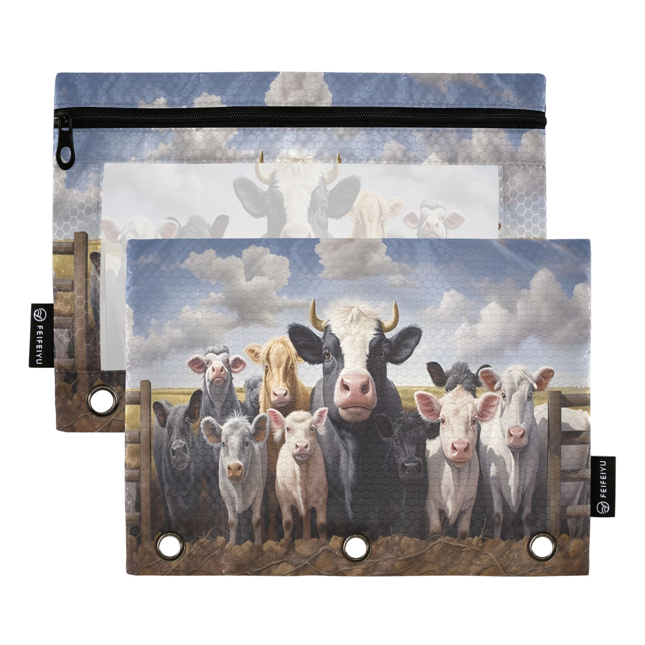 Cow Pig Sheep 2 Pack Pencil Pouch for 3 Ring Binder Smooth Zipper ...