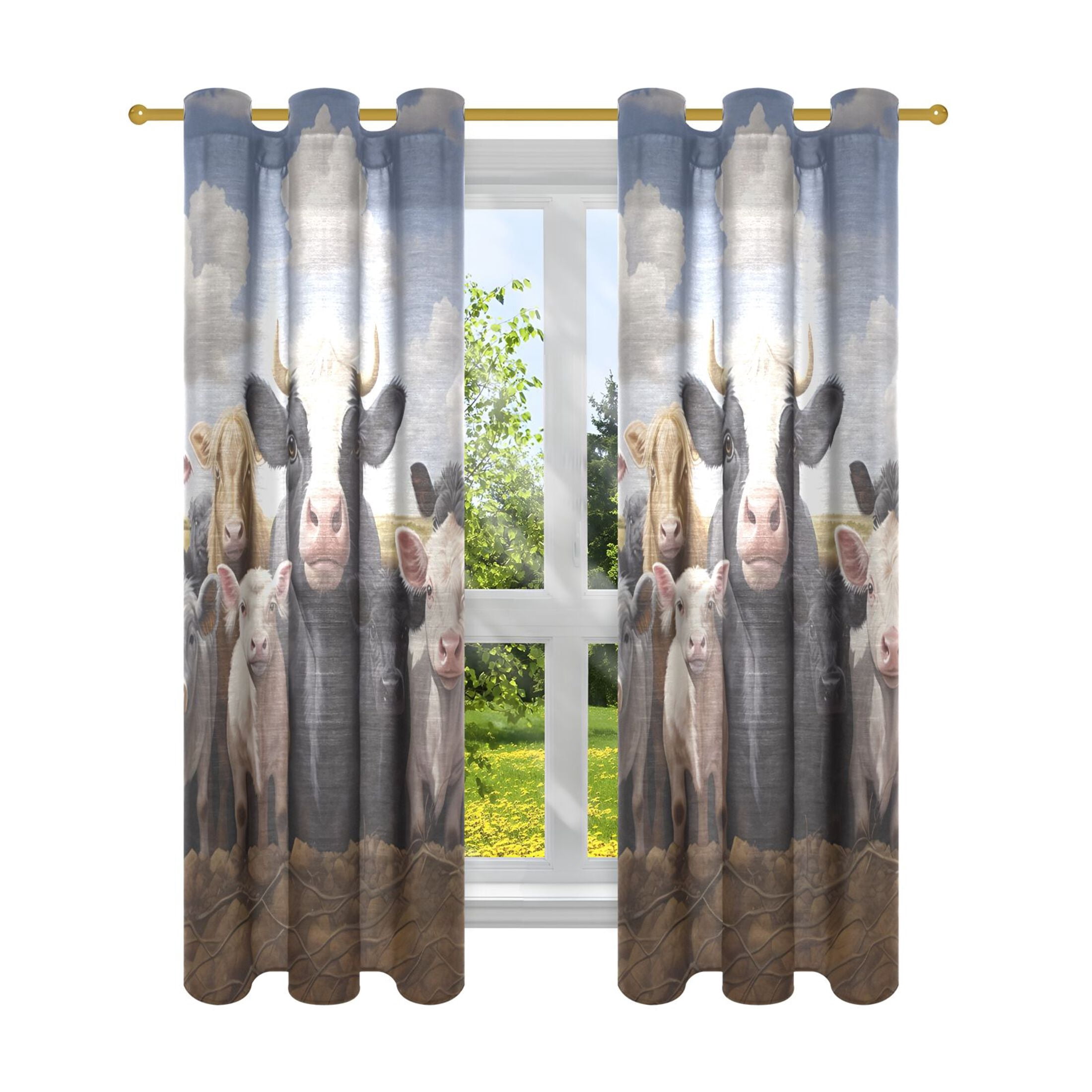 Cow Pig Sheep Sheer Curtains 2 Panels Set Grommet Drapes for Bedroom ...