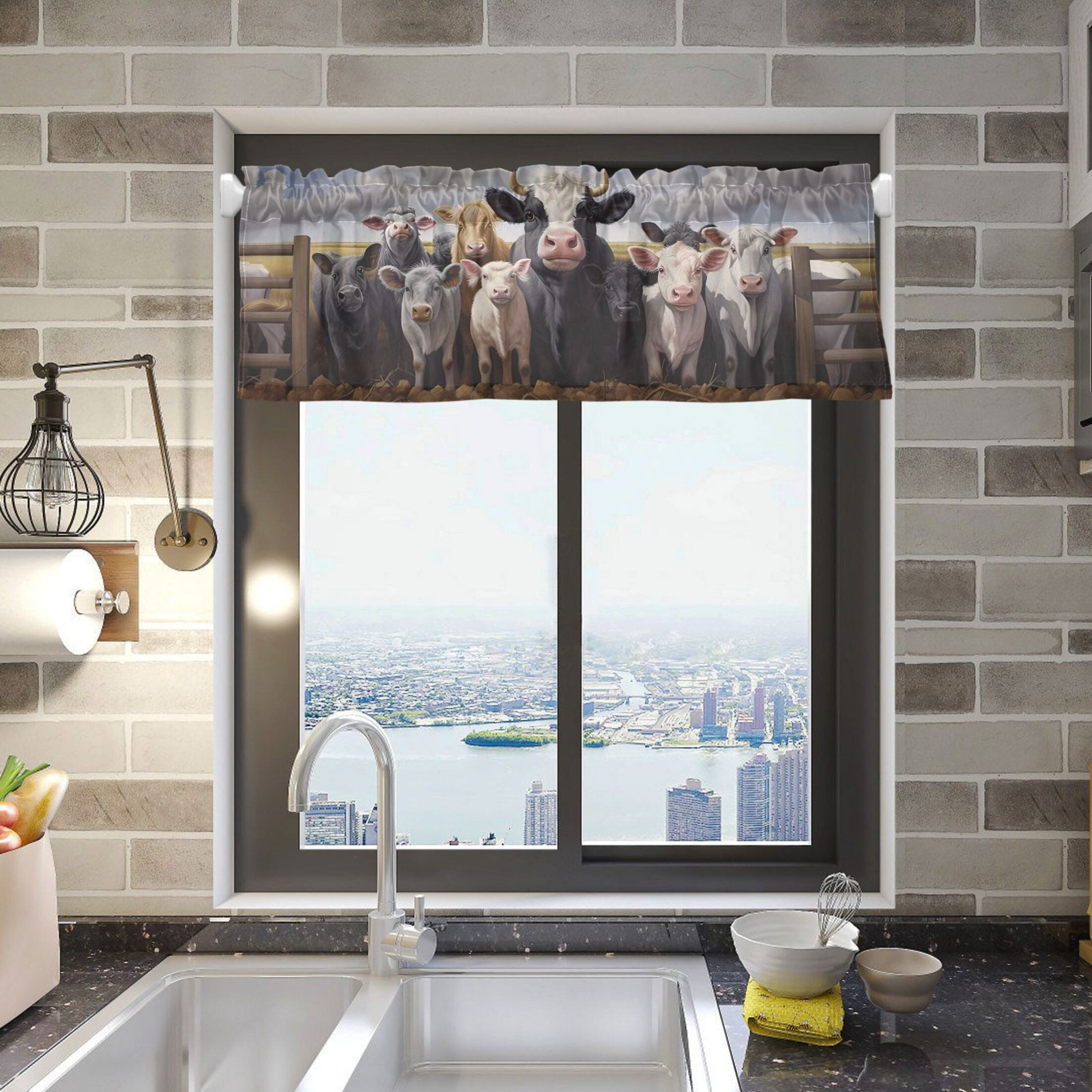 Cow Pig Sheep Valance Curtains 54"x18" Rod Pocket for Kitchen Living ...