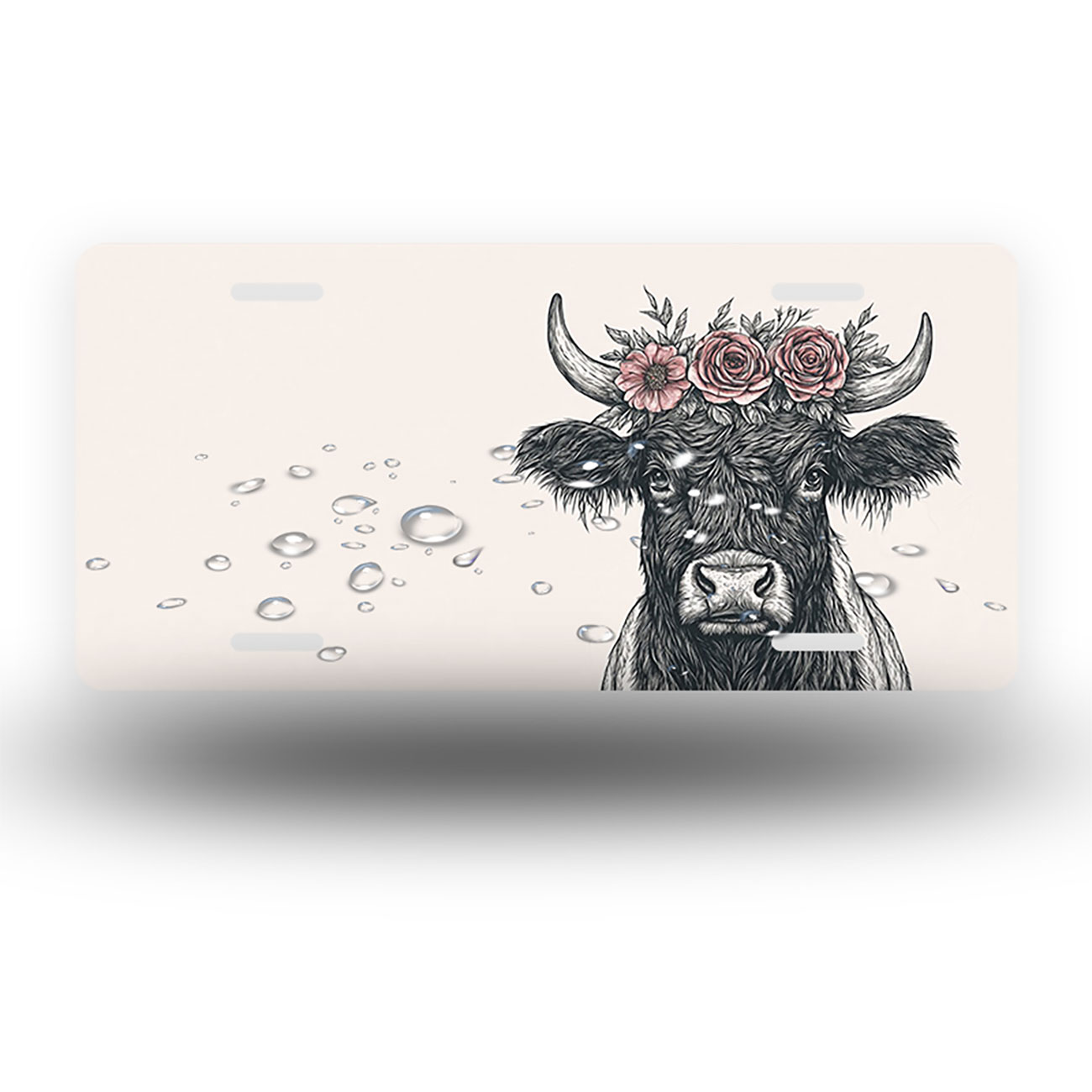 Cow with Pink Roses on Horns Front License Plate,Metal License Plate ...
