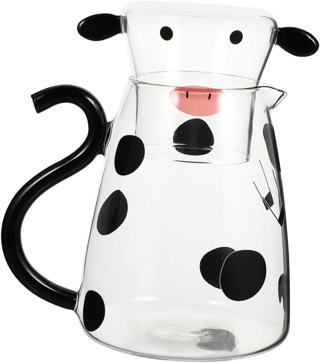 Cow Pitcher with Cup Cow Pitcher Cup 1800ml Glass Carafe Set Cold Water ...
