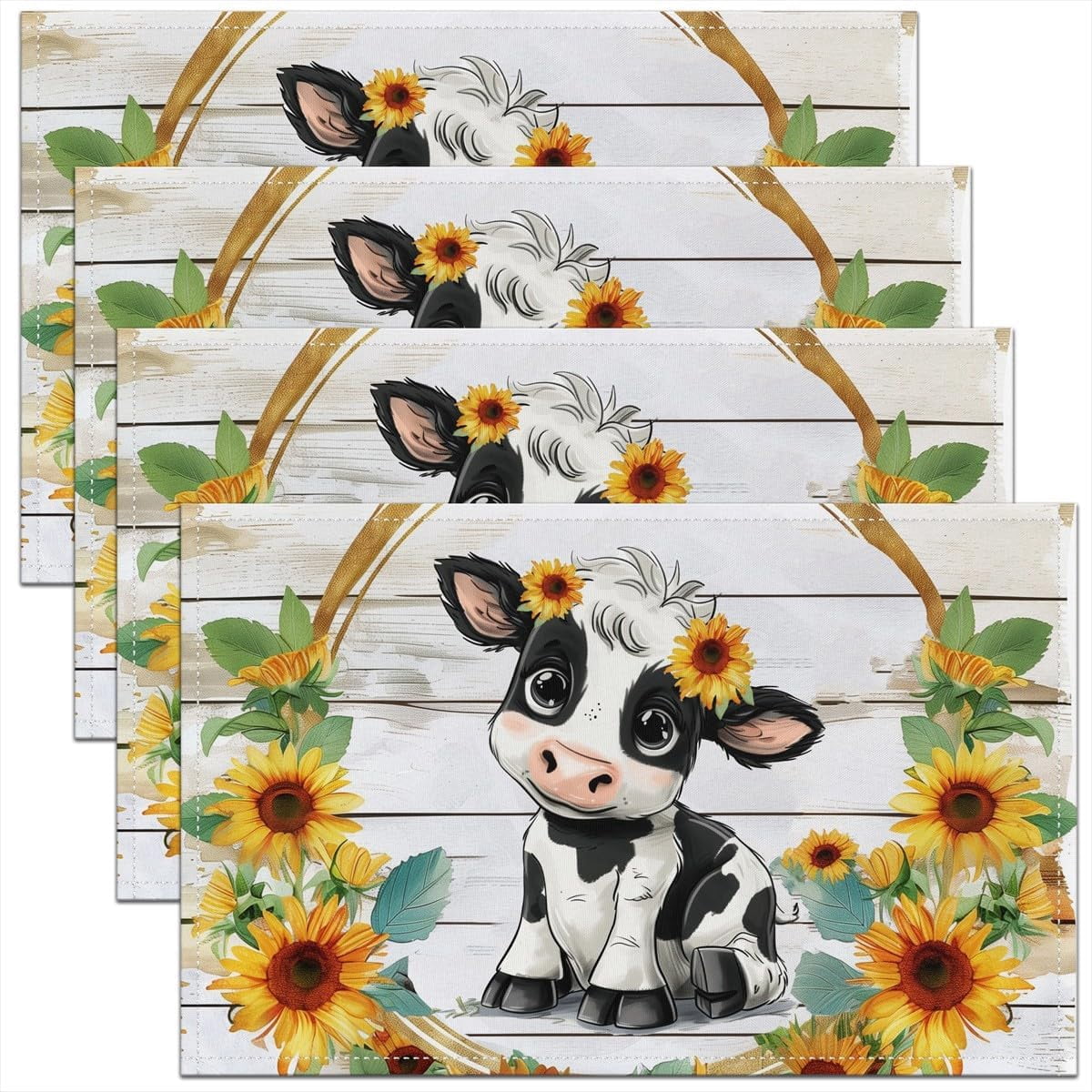 Cow Placemat Set of 4(12"x18"),Lovely Farm Animal Cattle Rustic ...