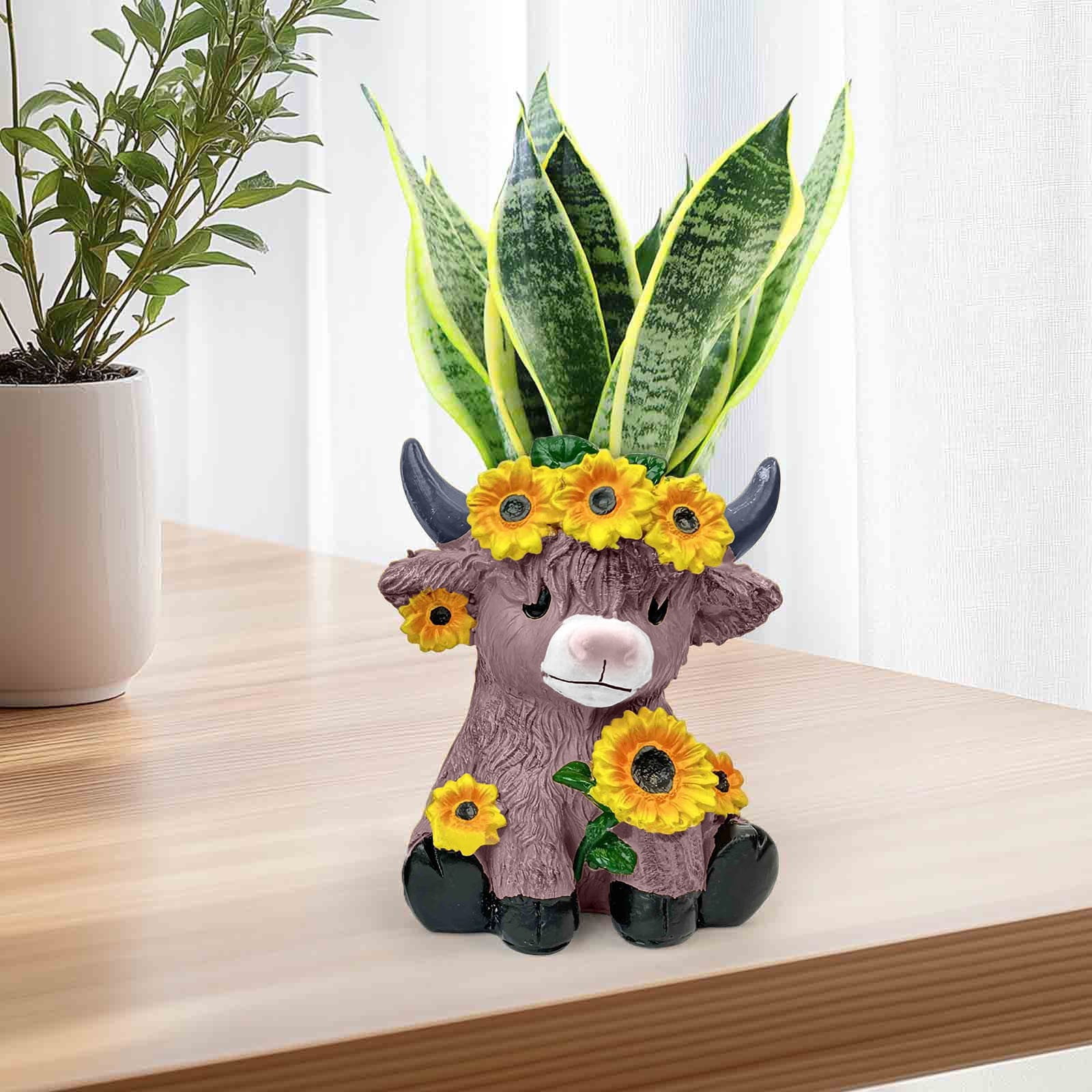 Cow Planter Highland Cow Resin Flower Pot Decorative Farmhouse Planter ...