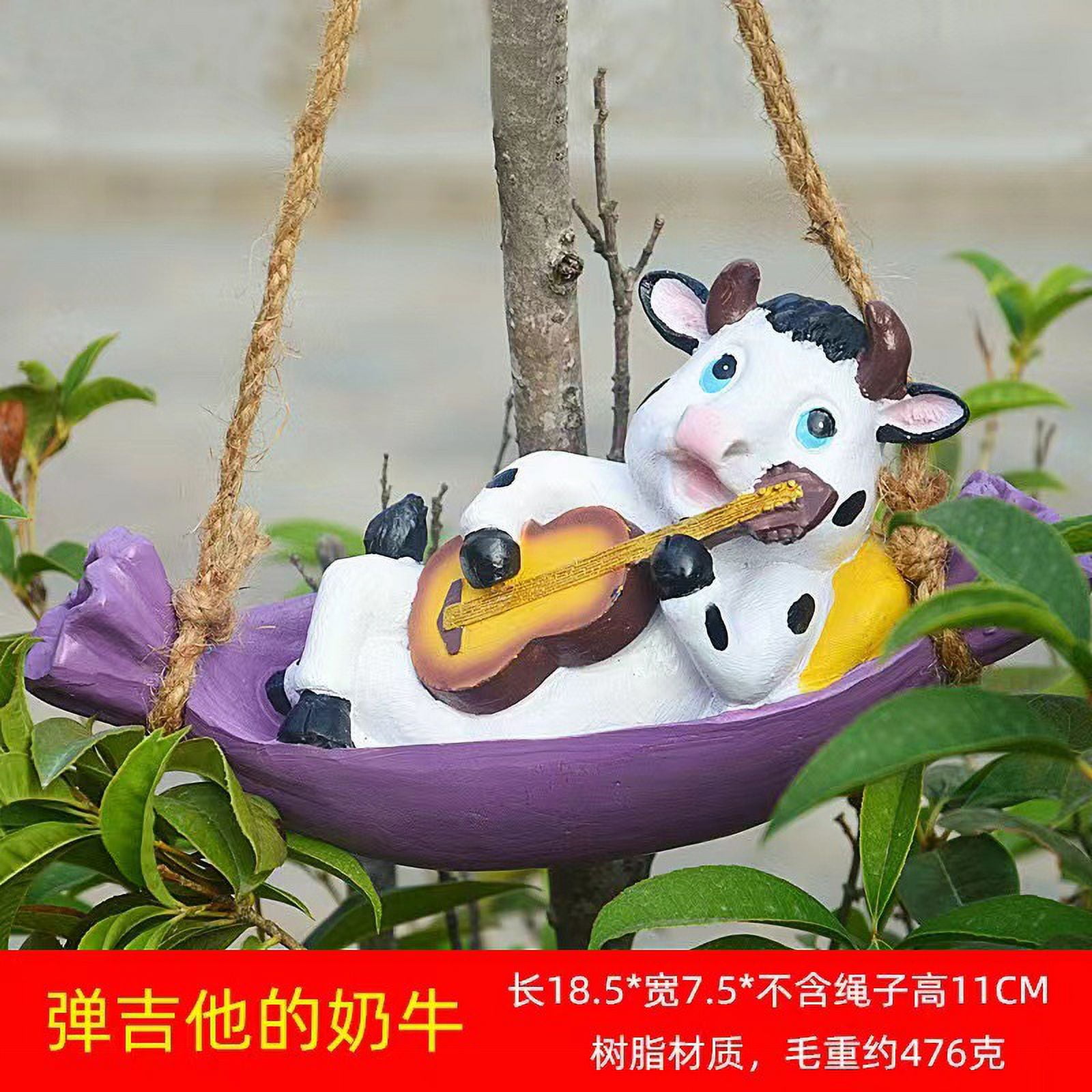 Cow Playing Guitar Garden Statue Garden Cow Ornament Cow Statue Art ...