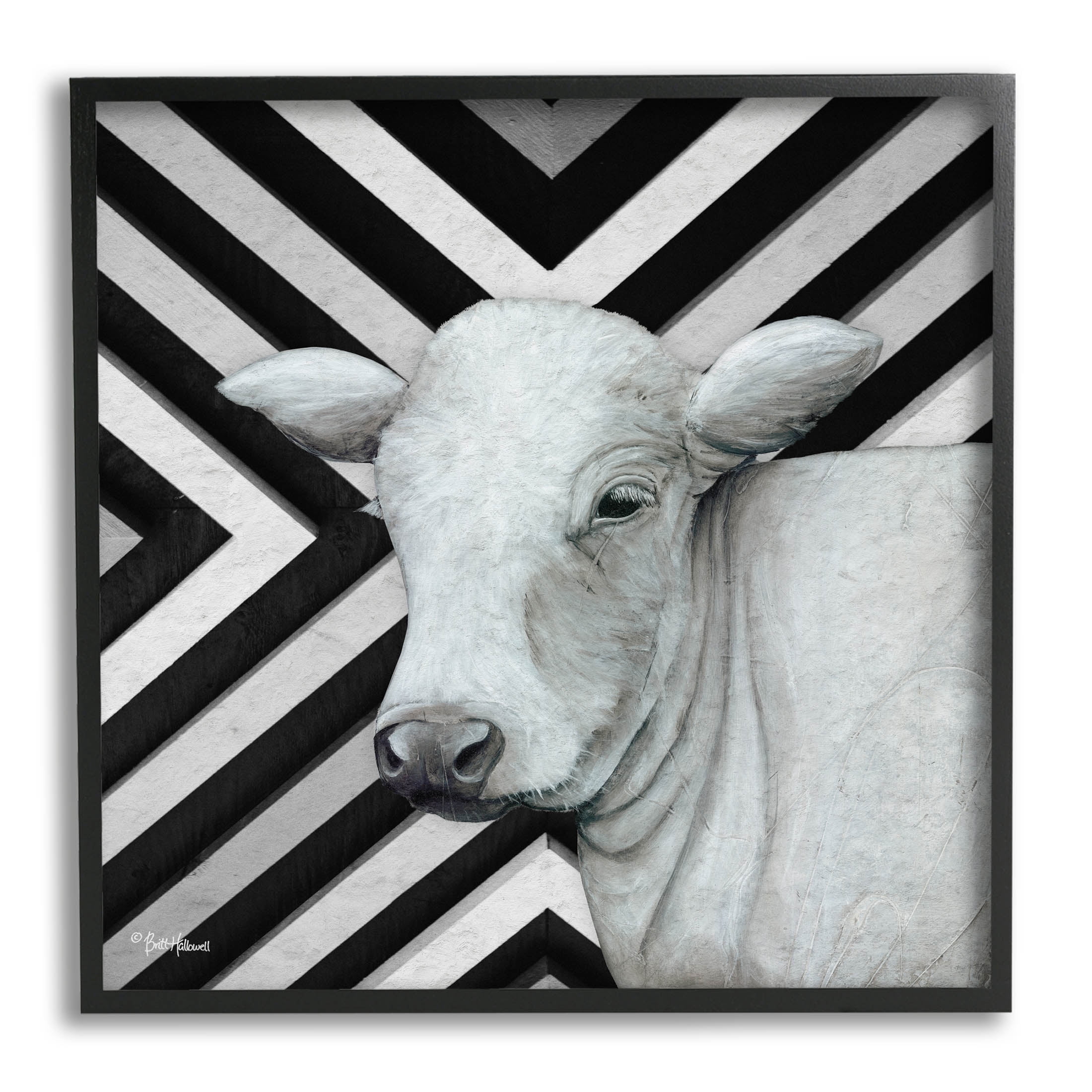 Cow Portrait Stripes Pattern Animals & Insects Graphic Art Black Framed ...