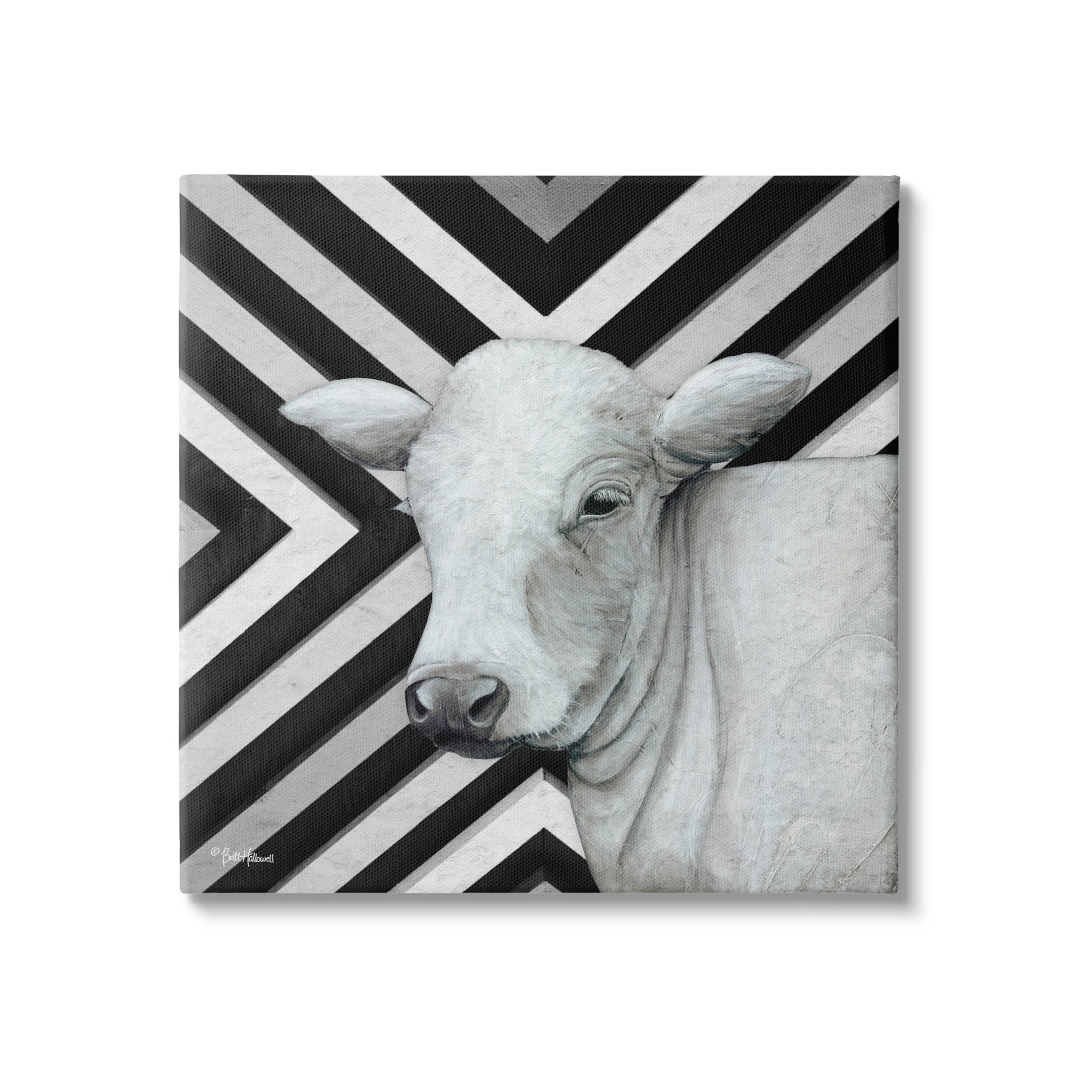 Stupell Industries Cow Portrait Stripes Pattern Canvas Wall Art 30x30 ...