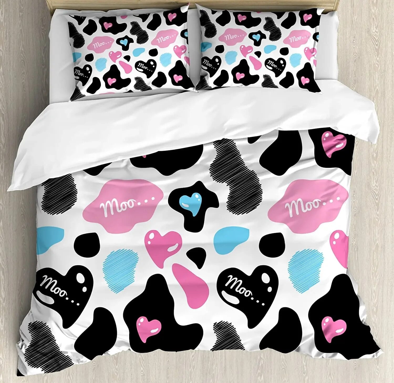 Cow Print 3pcs Bedding Set Camouflage Hide Pattern in Black and Duvet ...