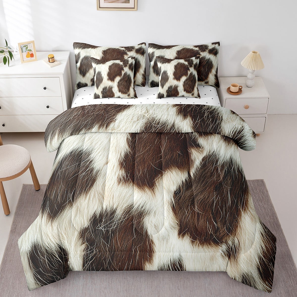 Cow Print 7 Piece Bed in a Bag for Boys Girls Kids Rustic Farmhouse Bedding Highland Cattle Cow ...