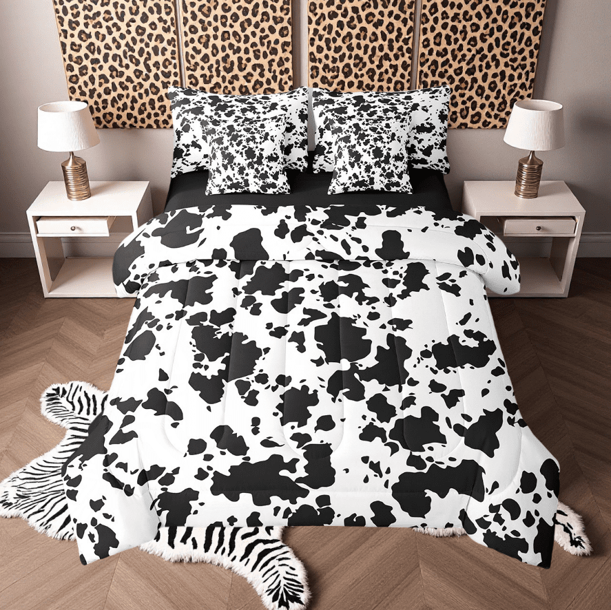 Cow Print 7 Piece Bed in a Bag Twin,Milk Cow Cattle Bedding Set Bed ...