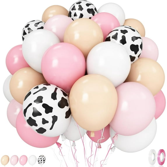 Cow Print Balloons, 60PCS Pastel Pink Cow Print Latex Balloons, Pink ...