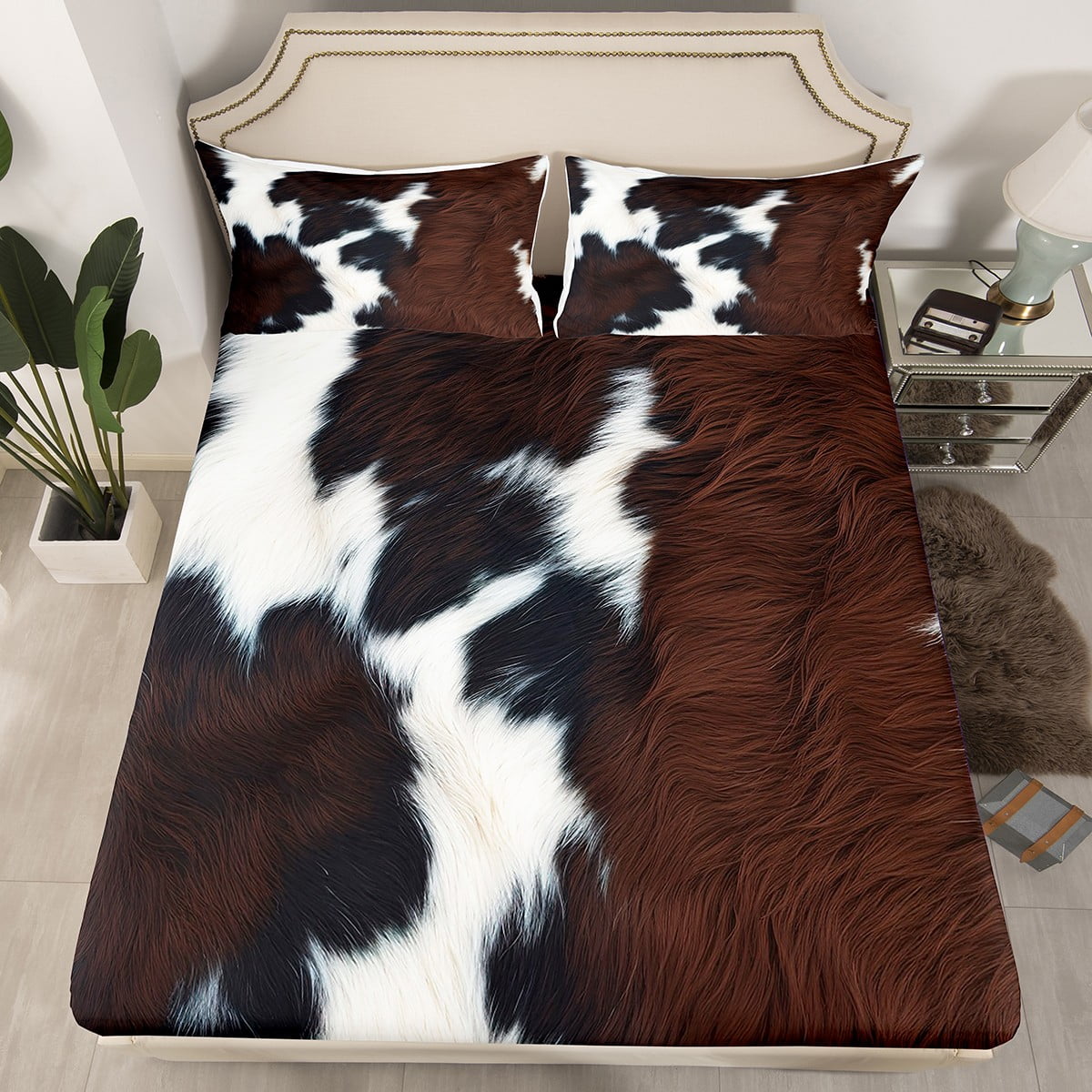 Cow Print Bed Sheets for Teens Adults,Western Highland Cowhide Fitted ...