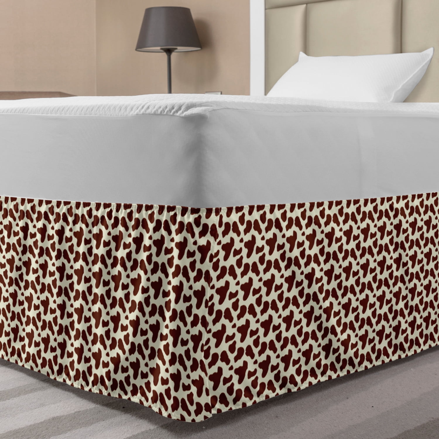 Cow Print Bed Skirt, Cattle Skin with Brown Spots Agriculture Cow and ...