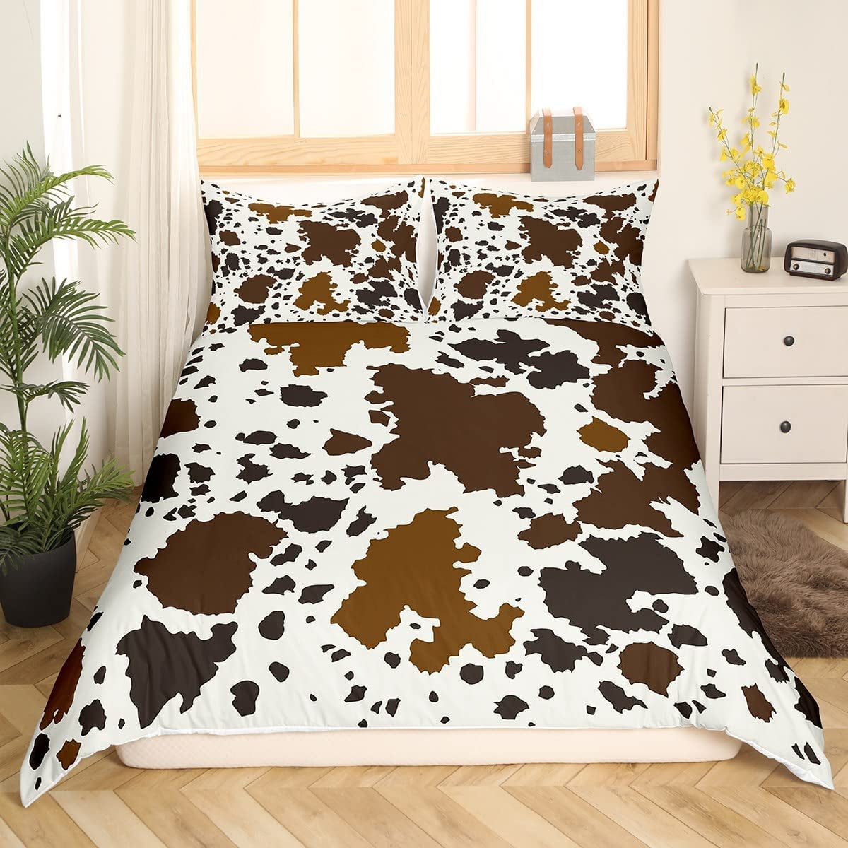 Cow Print Bedding Set Adult Women Brown Highland Cow Print Comforter ...