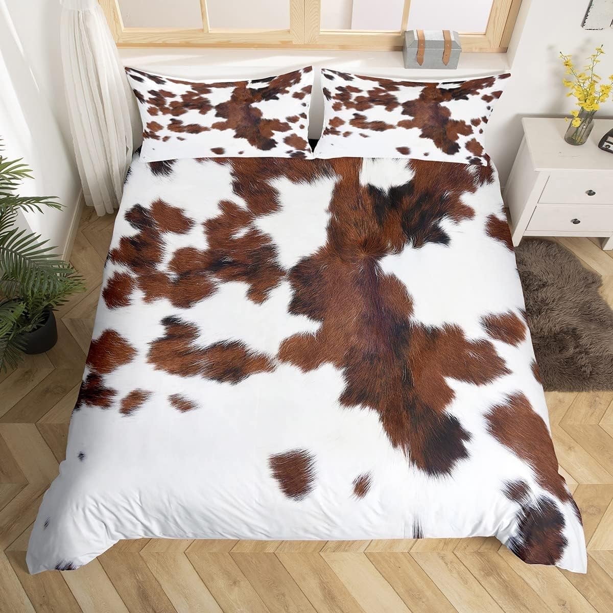 Queen Size Cow Print Bedding Set, Soft Microfiber Duvet Cover with ...
