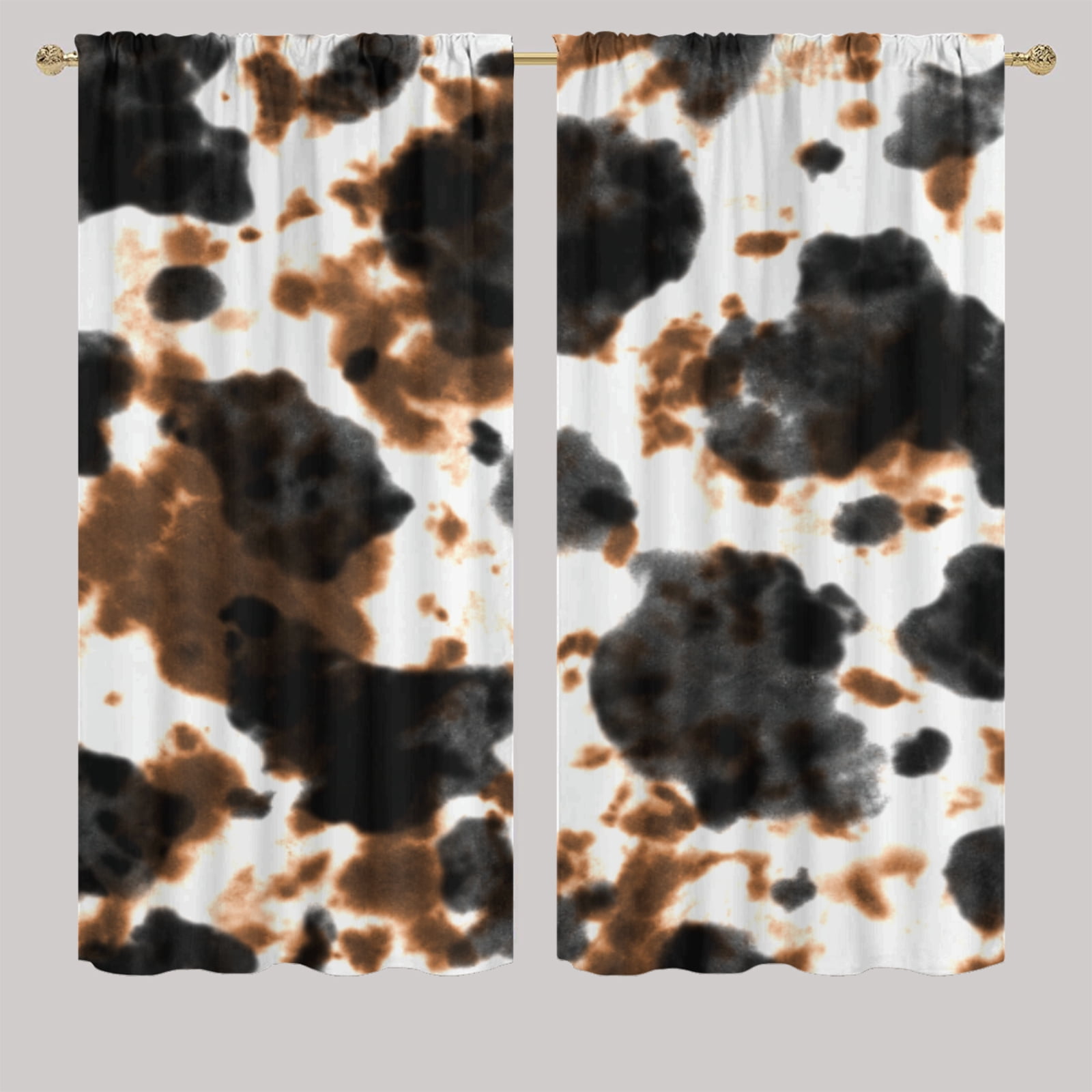 Cow Print Bedroom Blackout Curtains Animal Fur Skin Brown Black Cowhide ...