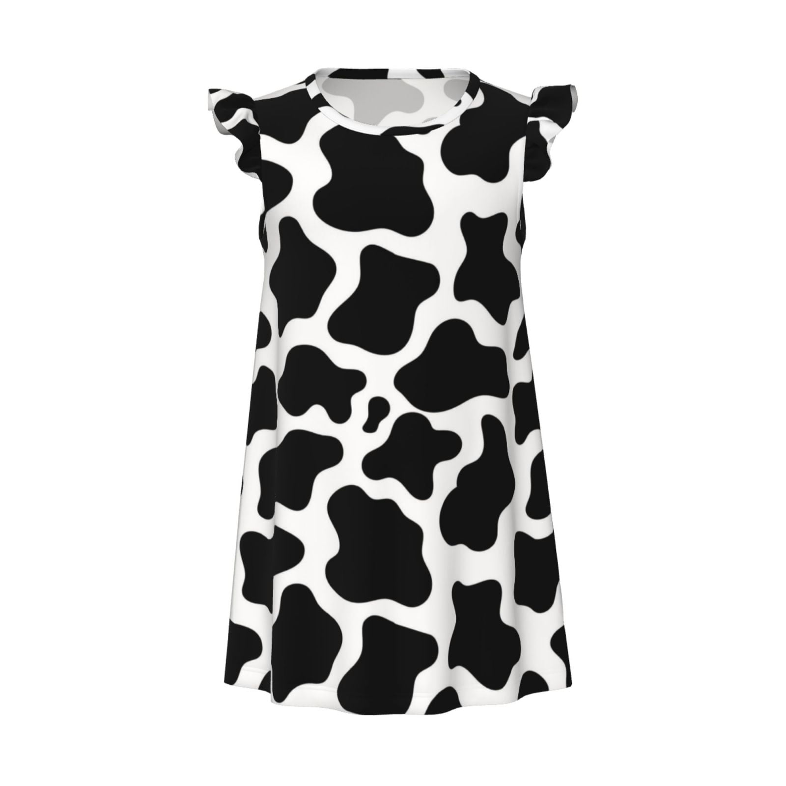 Cow Print Black White Girls Nightgowns, Flutter Sleeve Pajamas ...