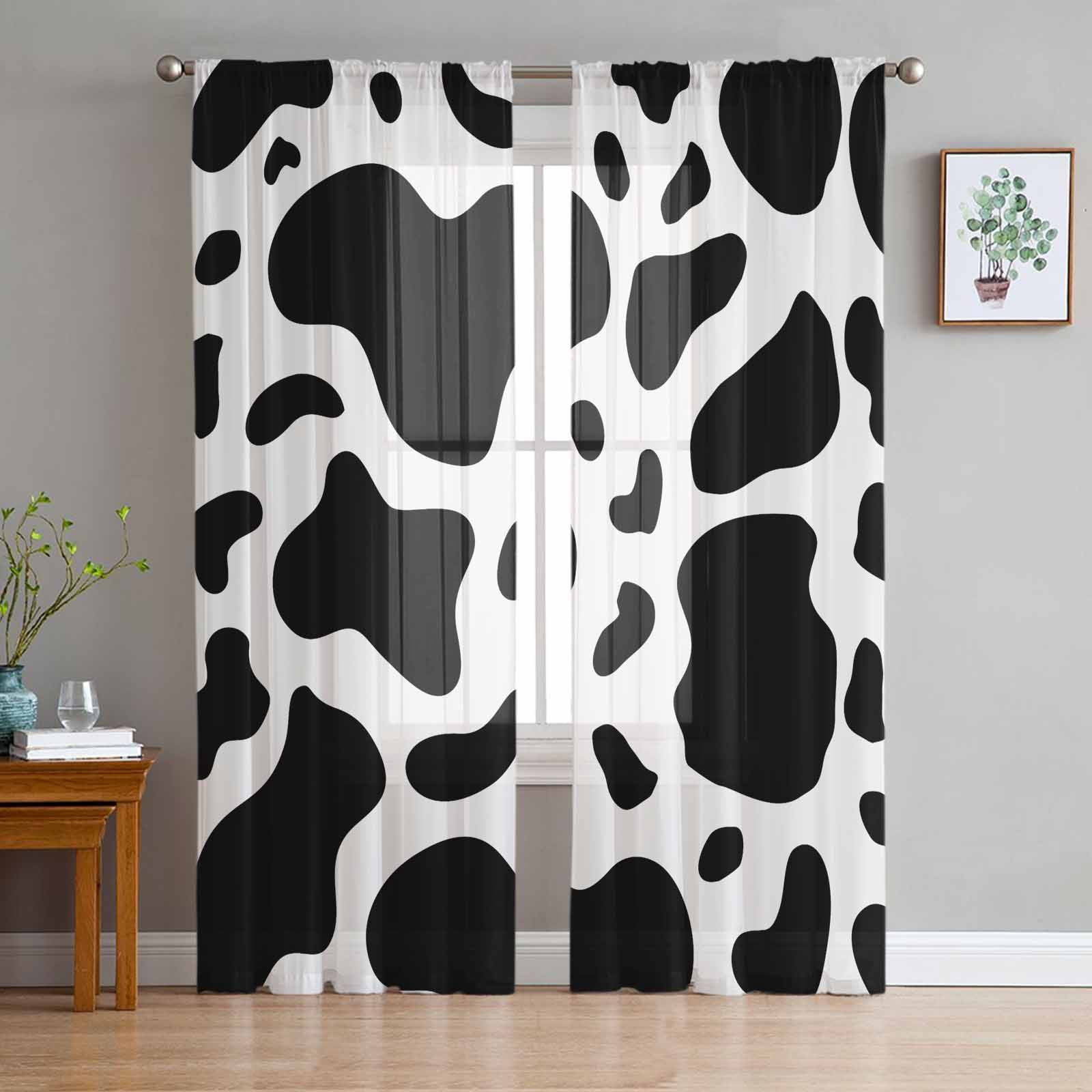 Cow Print Black White Tulle Curtains for Living Room Sheer Curtain for ...