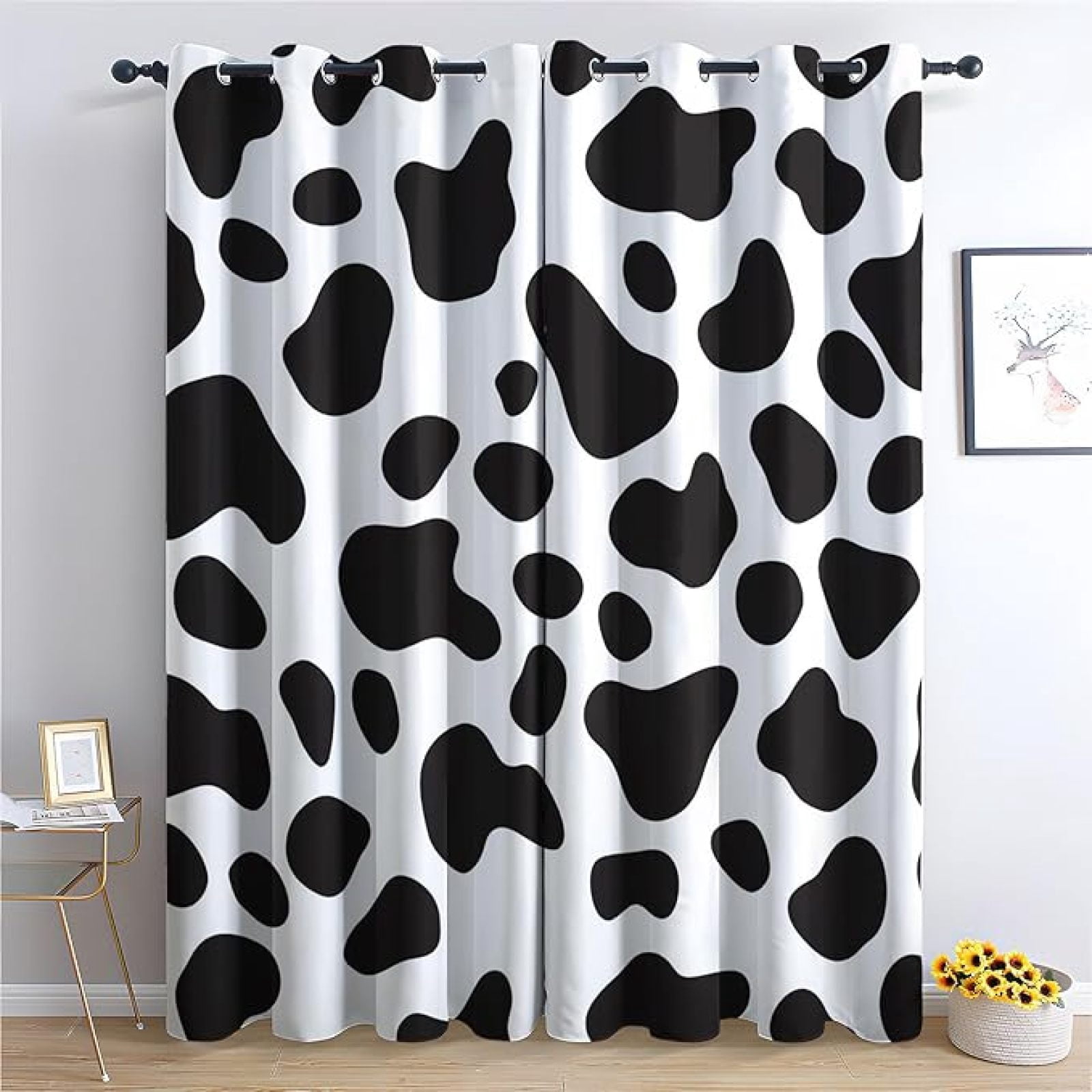 Cow Print Blackout Curtains, Black And White Animal Window Curtains ...