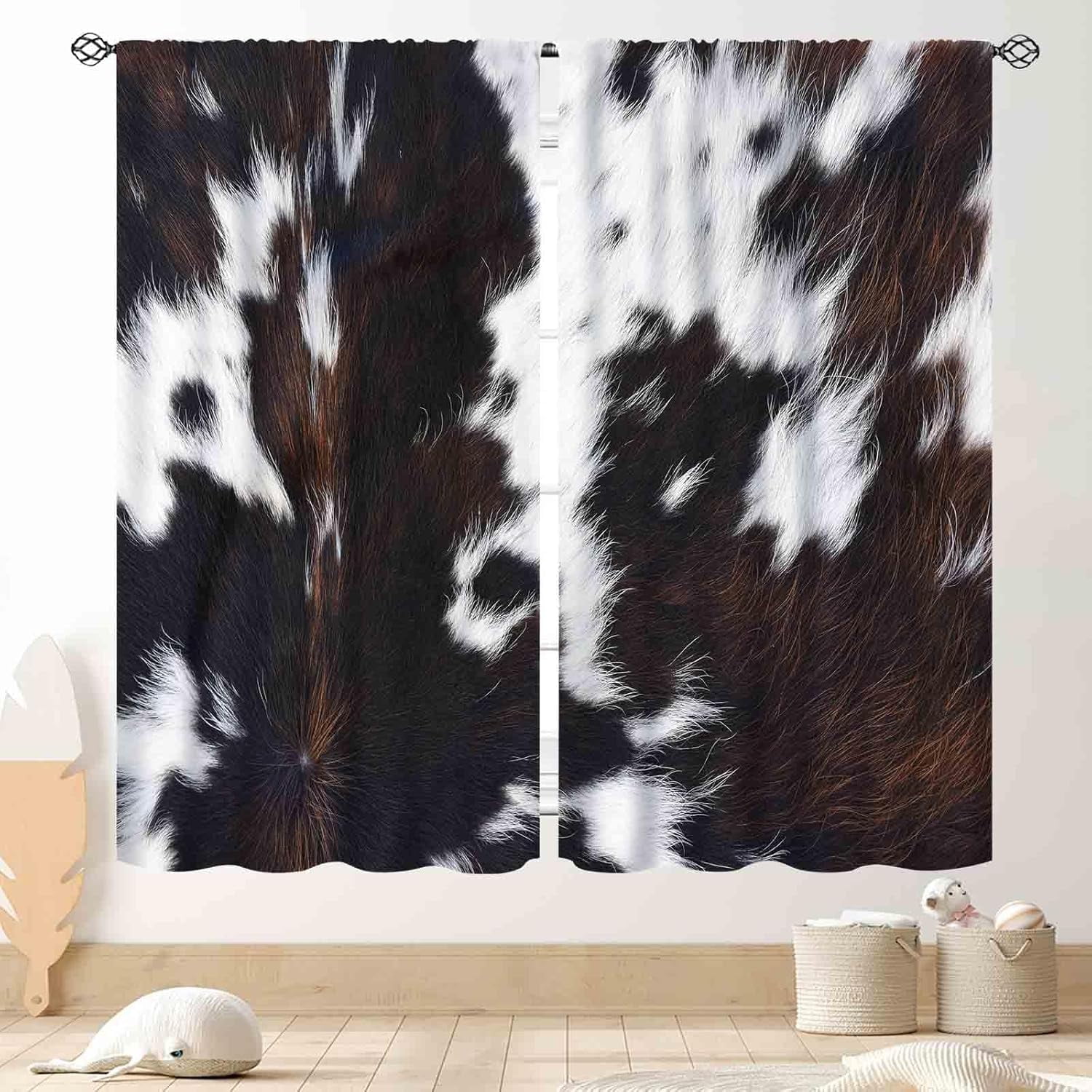 Cow Print Curtains, Rustic Farm Brown Cowhide Cow Printed Pattern ...
