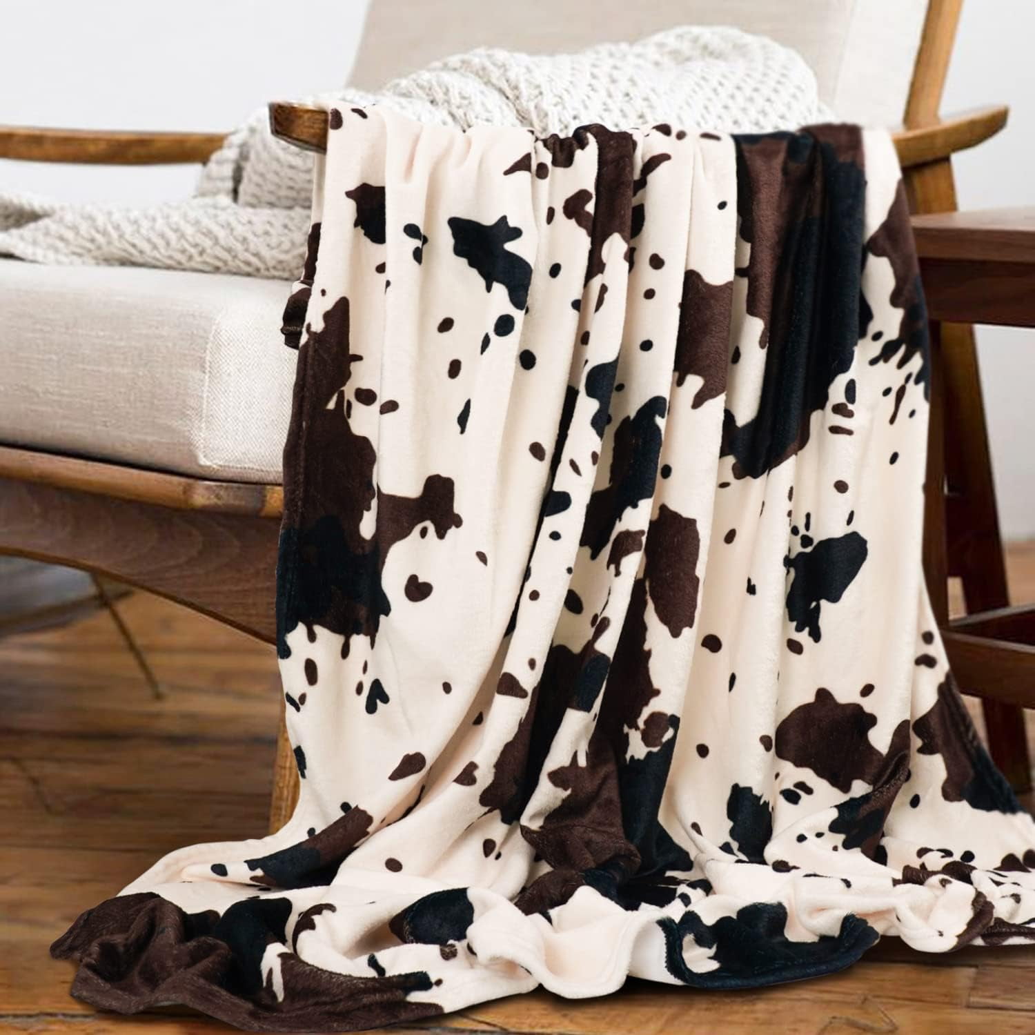 Cow Print Blanket Animal Brown Black Milky White Faux Fur Throw ...