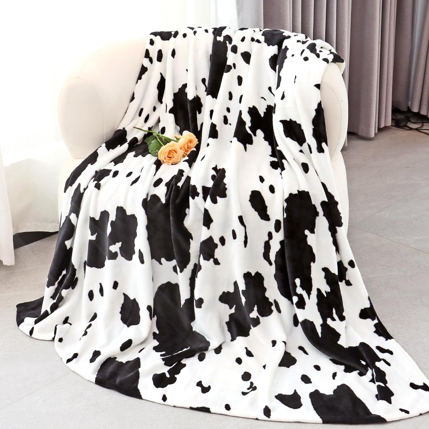 Cow Print Blanket Soft Black and White Fleece Throw Warm Cozy ...