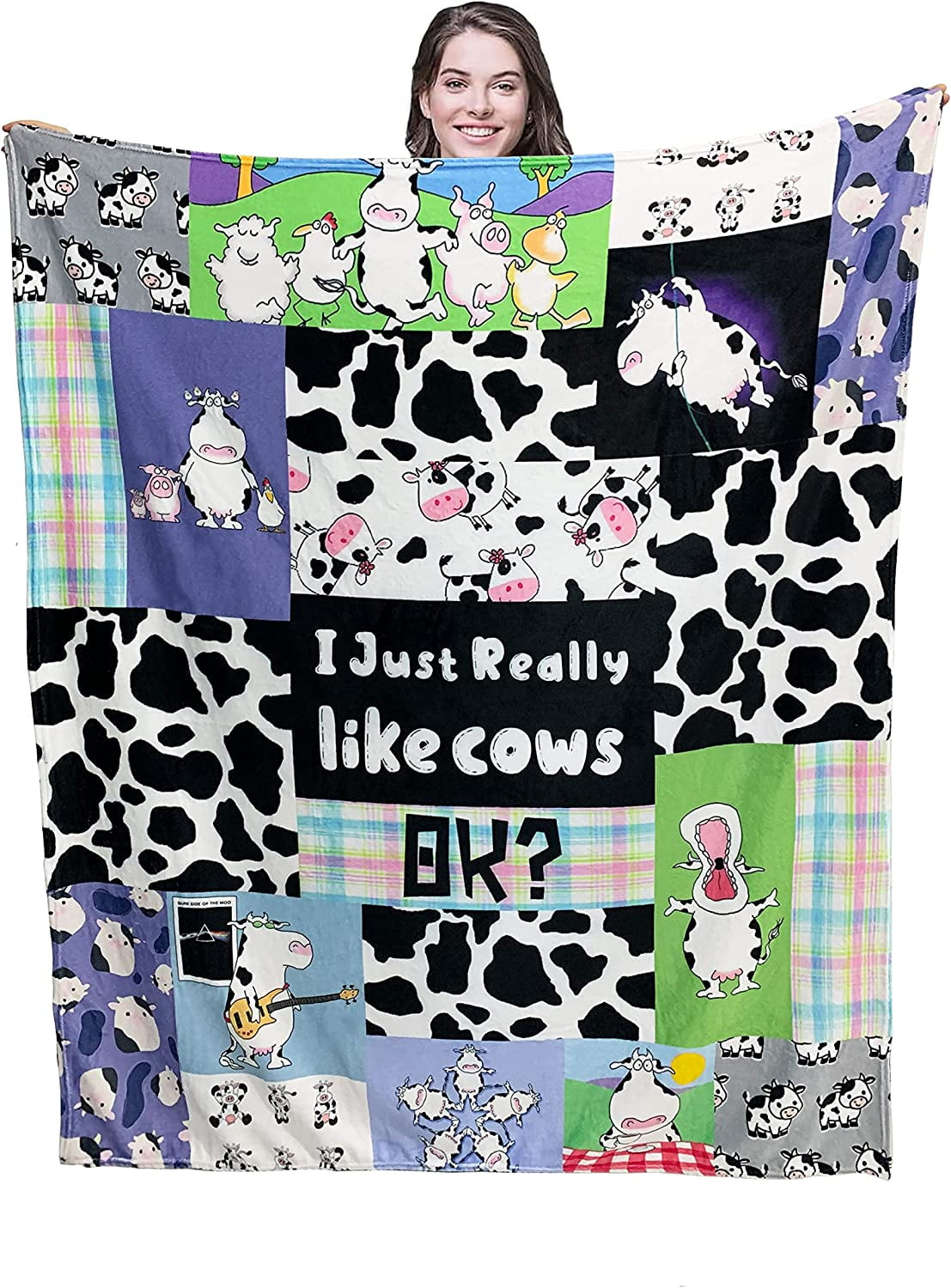 Cow Print Blanket Throw Blanket for Kids Warm Soft Micro Flannel ...