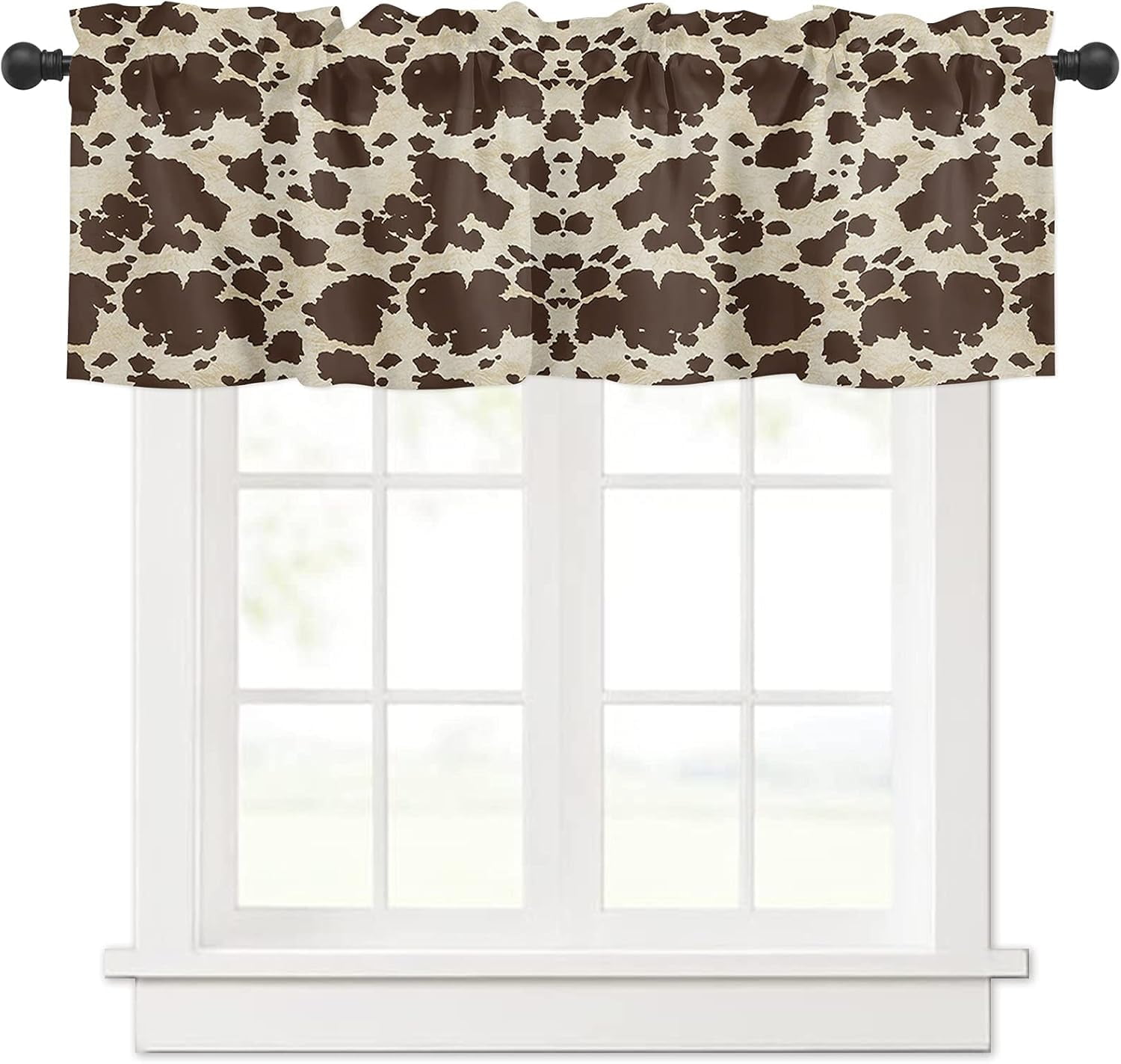 Cow Print Brown Graffie Rod Pocket Valance | 54" x 18" | Rustic Country ...
