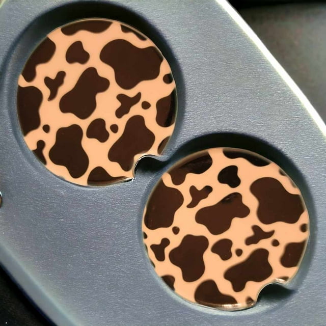 Cow Print Car Coasters - Set of 2 Ceramic Coasters - Walmart.com