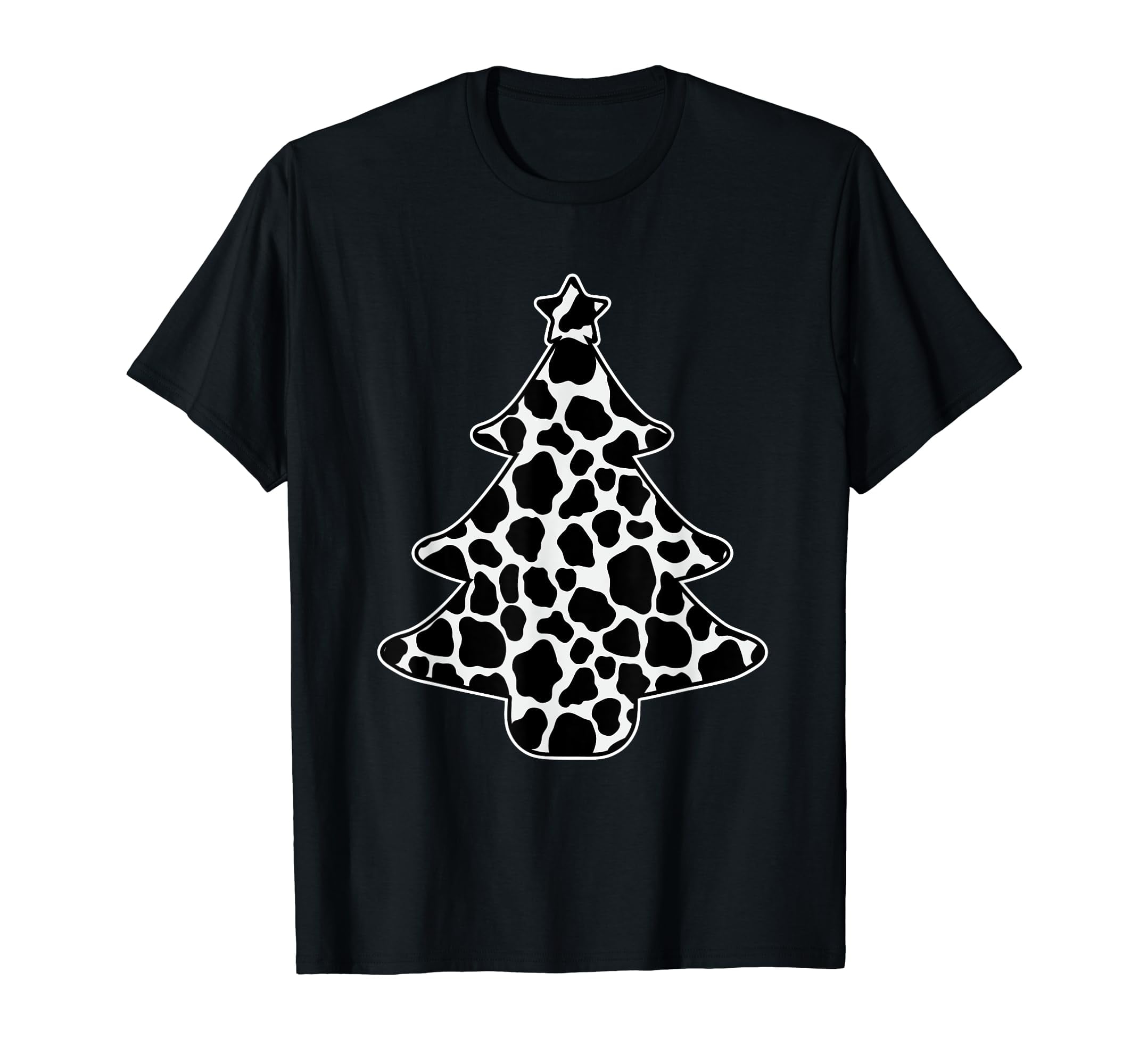 Cow Print Christmas Tree Pajama X-Mas Farm Animal Farmer Black T-Shirt ...