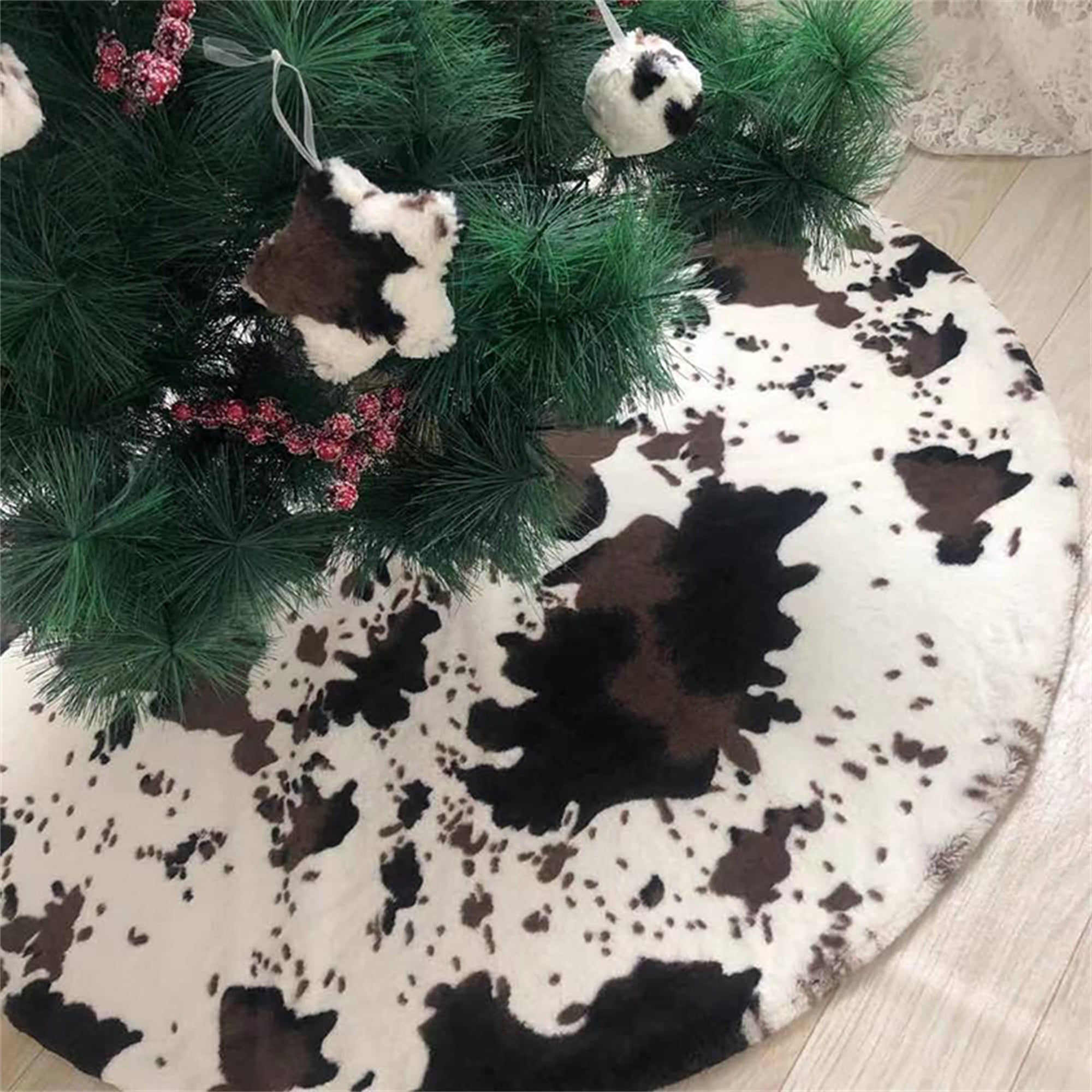 Cow Print Christmas Tree Skirt 23.62Inch Western Cowhide Tree Shirt ...