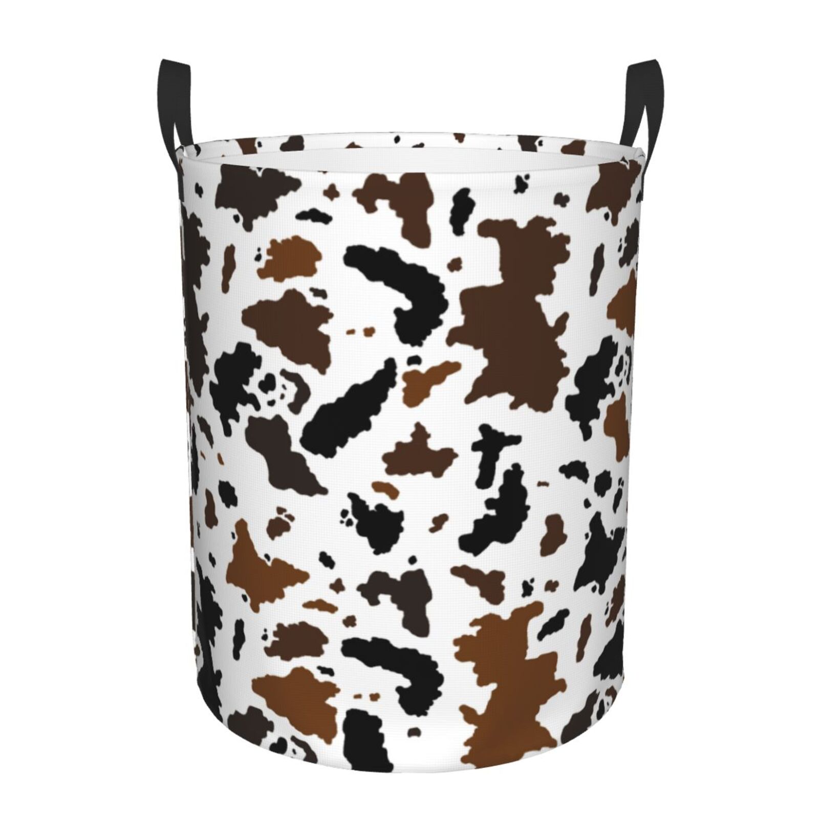 Cow Print Circular Laundry Hamper With Handles, Collapsible Canvas ...
