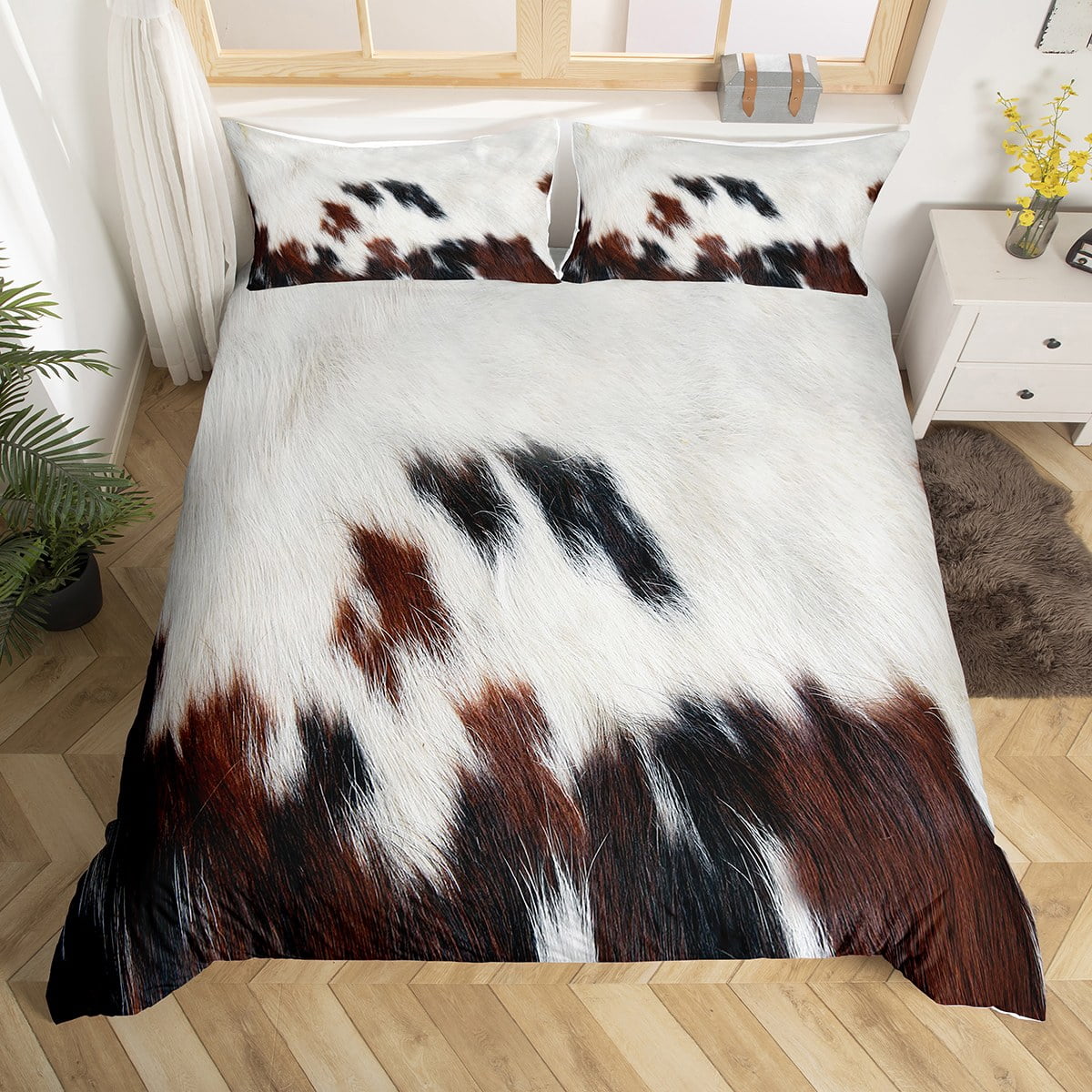 Cow Print Comforter Cover for Girls Boys, Cowhide Bedding Set Rustic Farmhouse Brown White Duvet ...