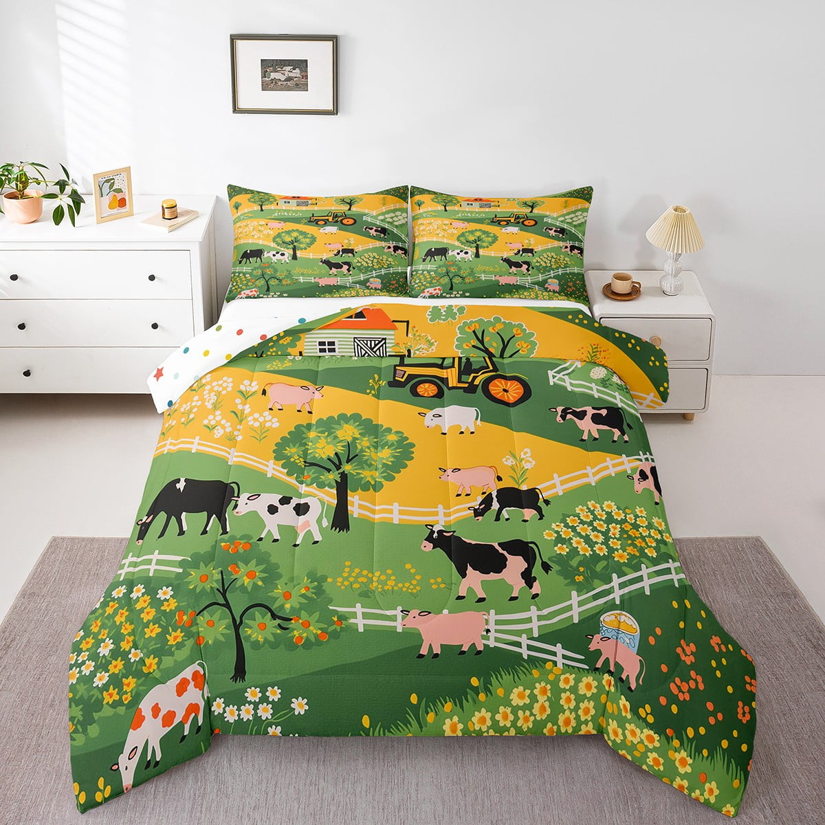 Cow Print Comforter Set Tractor Bedding Sets Western Farmstyle Bedding ...