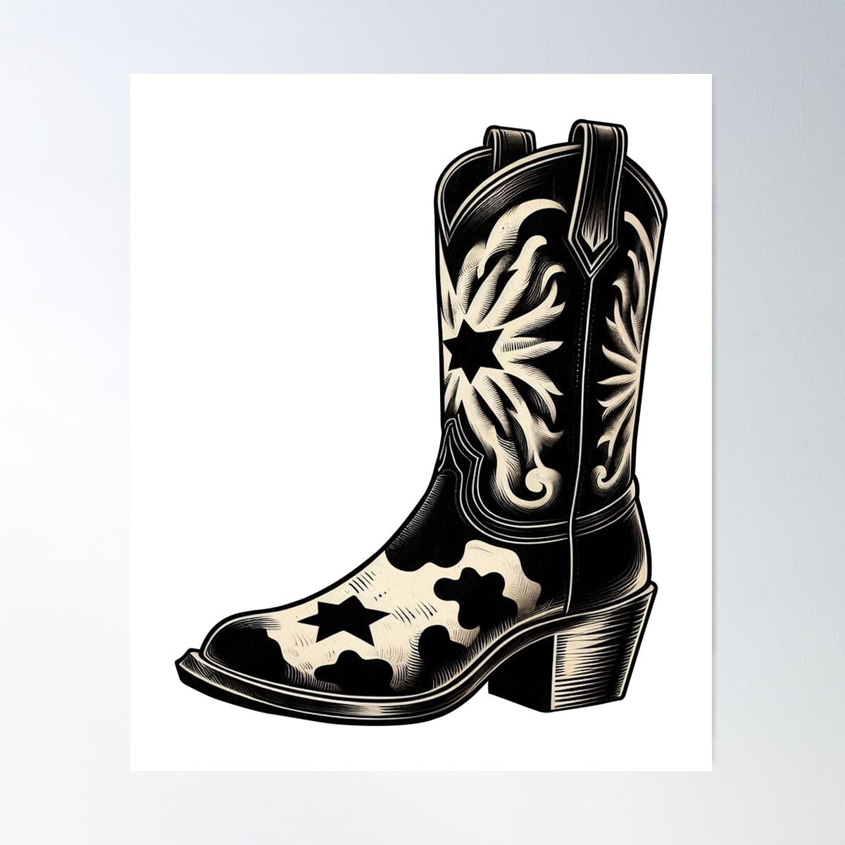 Cow Print Cowboy Boot Poster Wall Art, Modern Wall Decor For Living ...