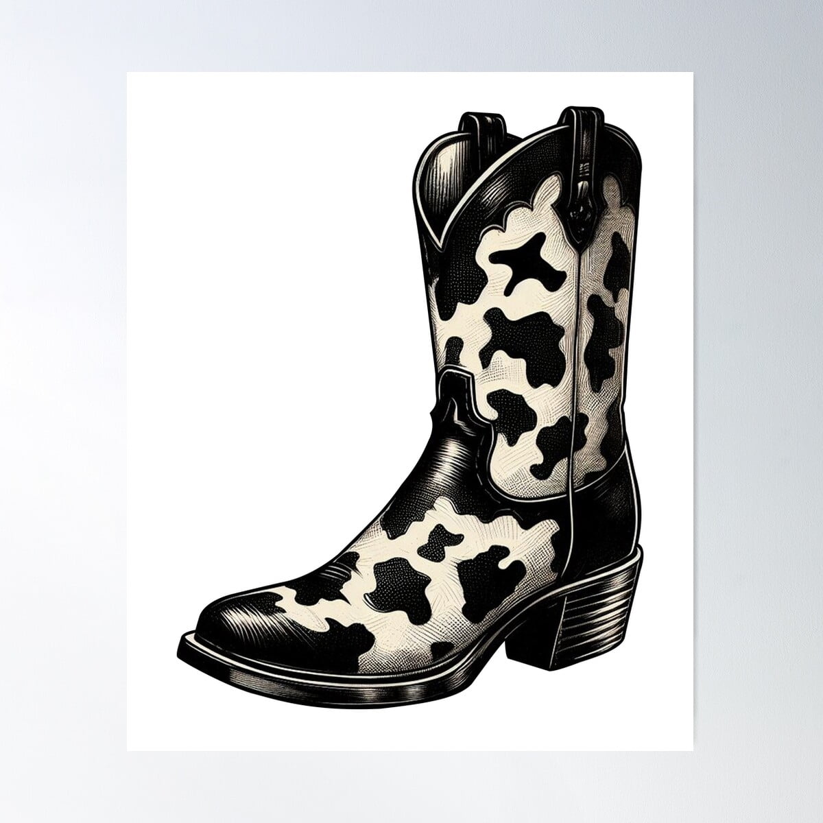 Cow Print Cowboy Boot Poster Wall Art, Modern Wall Decor For Living ...