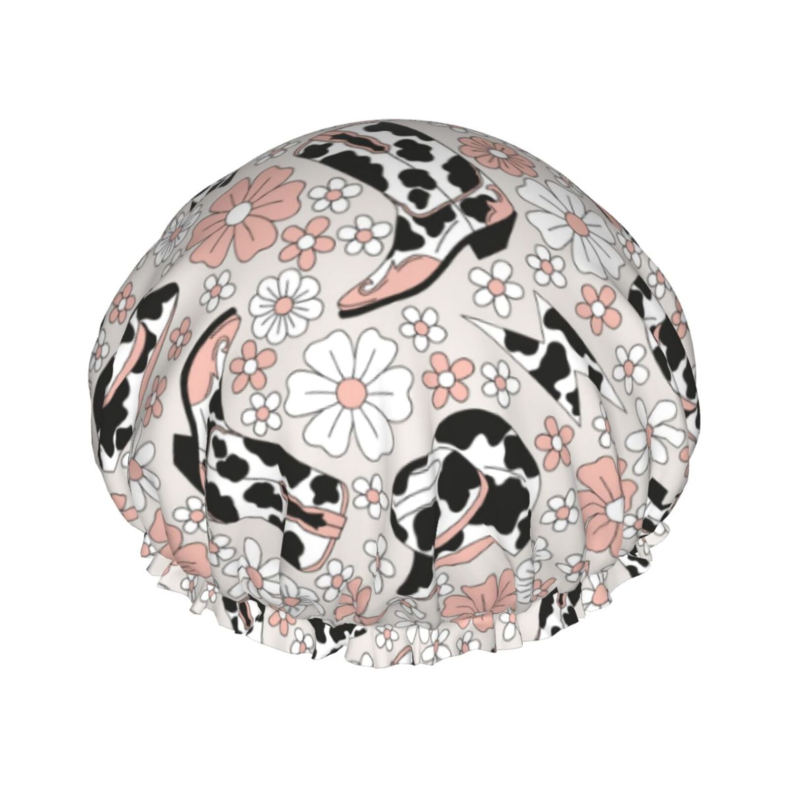 Cow Print Cowboy Hat Boots Flower Shower Cap for Women, Double ...
