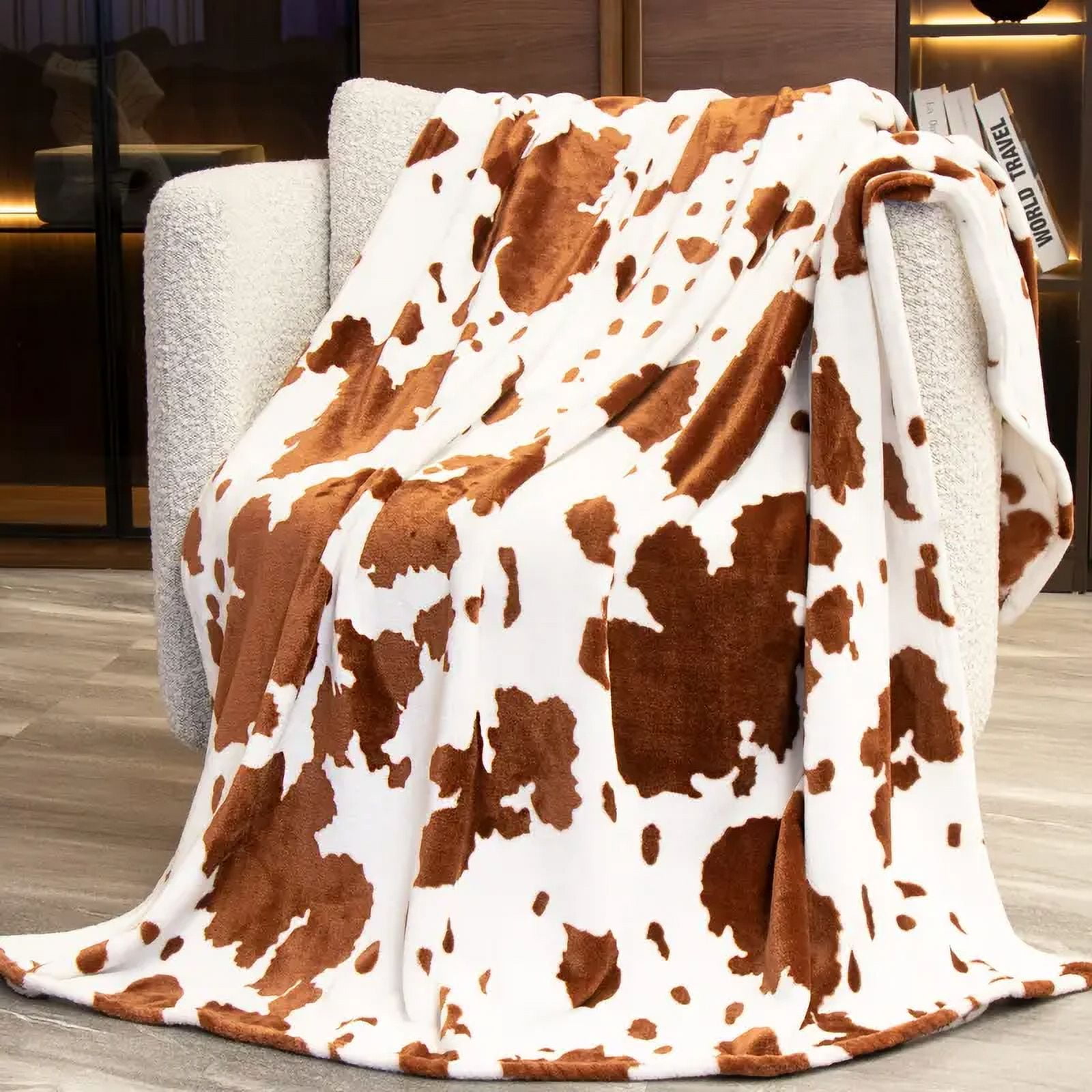 Cow Print Cowhide Throw Blanket All Season Brown Warm Lightweight Soft ...