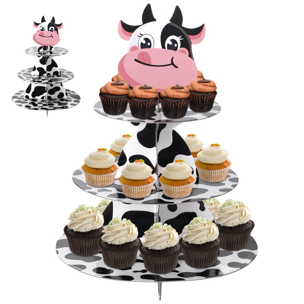 Cow Print Cupcake Stand, 3-Tier Farm Animal Cupcake Holder, Thick ...