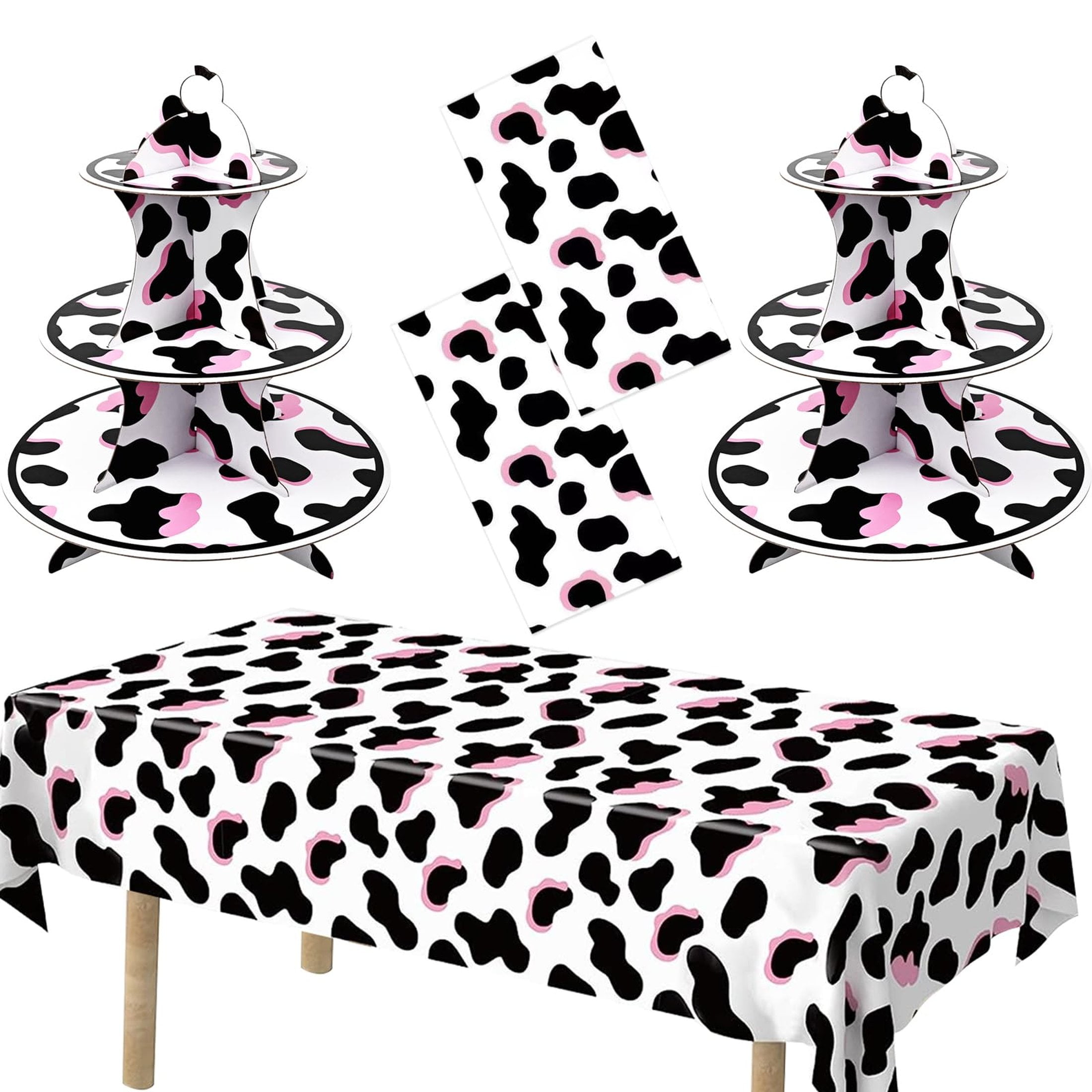 Cow Print Cupcake Tower Set - 3-Tier Dessert Stand for Baby Shower ...