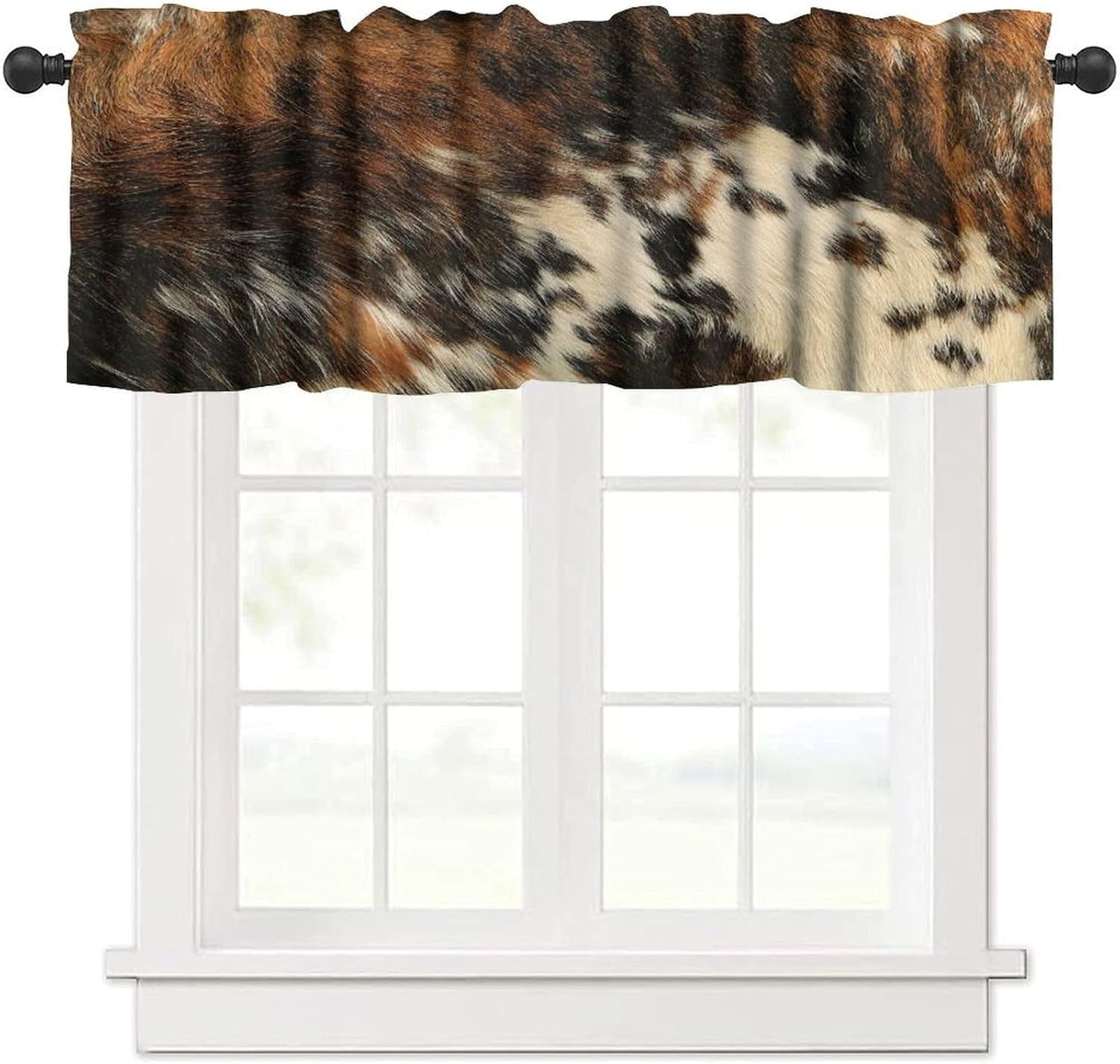 Cow Print Curtain Valance, Vintage Brown Country Western Ranch Cowhide ...